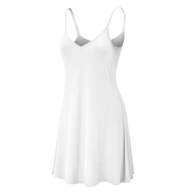 Made by Johnny Women's V-Neck Spaghetti Strap Tunic Short Dress M WHITE ...