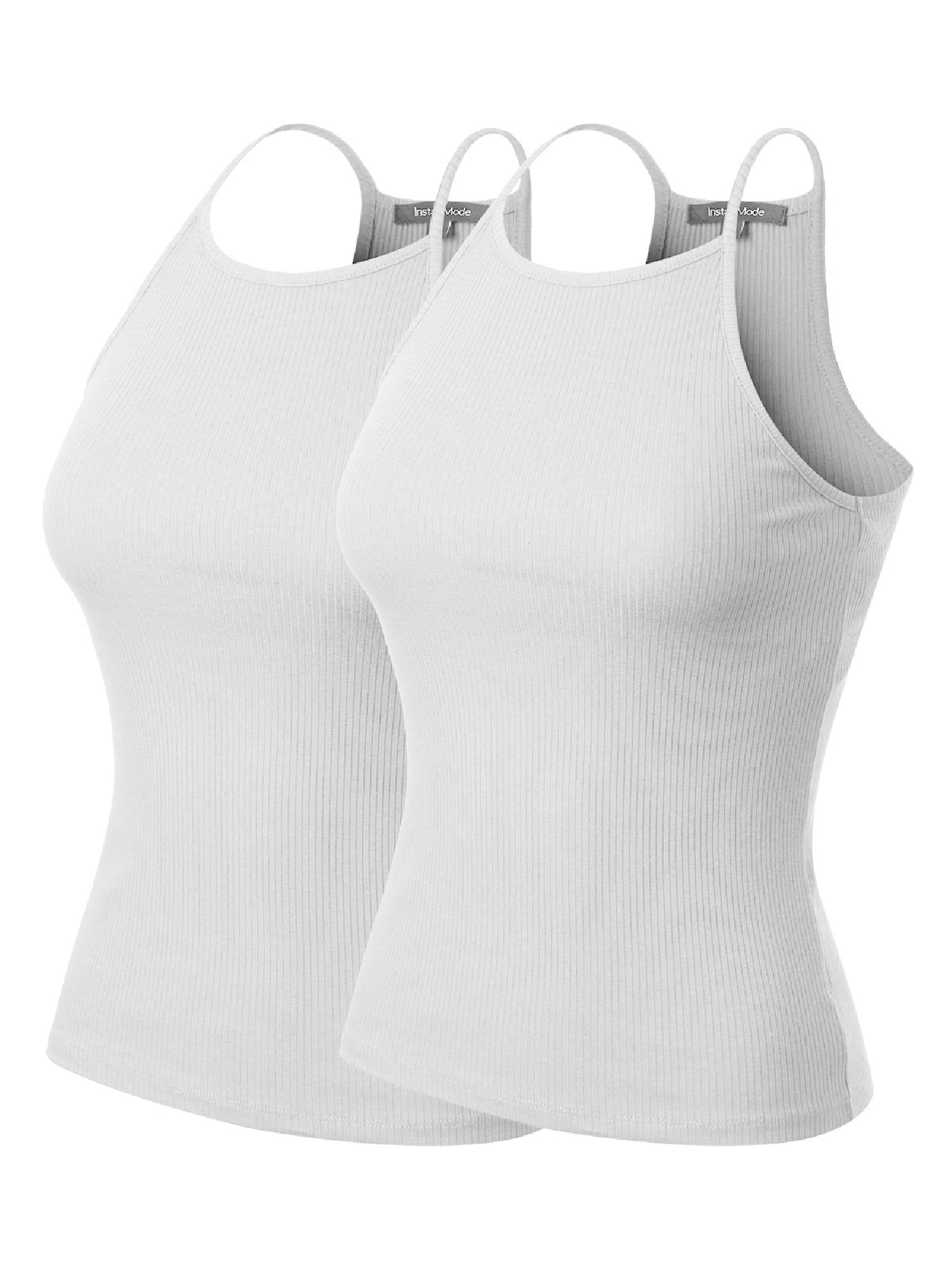 Made by Olivia Women's 2-Pack Basic High Halter Neck Sleeveless Ribbed ...