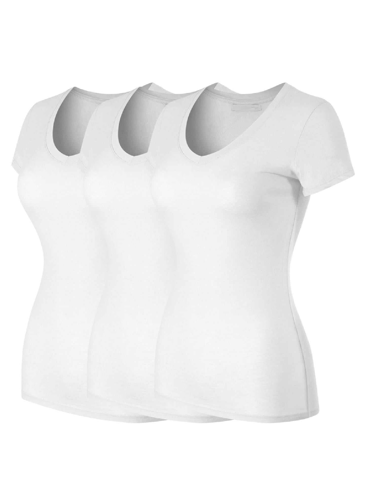 Made by Olivia Women's 3-Pack Basic Solid Multi Colors Fitted Short Sleeve T-Shirt [S-3XL ...