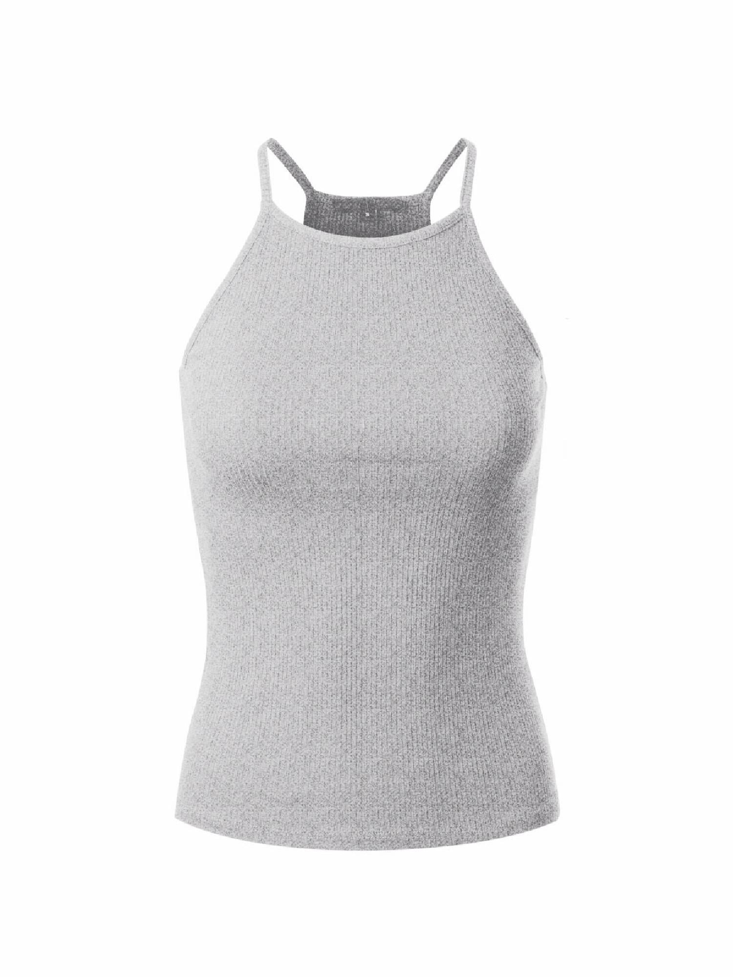 Made by Olivia Women's Basic High Halter Neck Sleeveless Ribbed ...