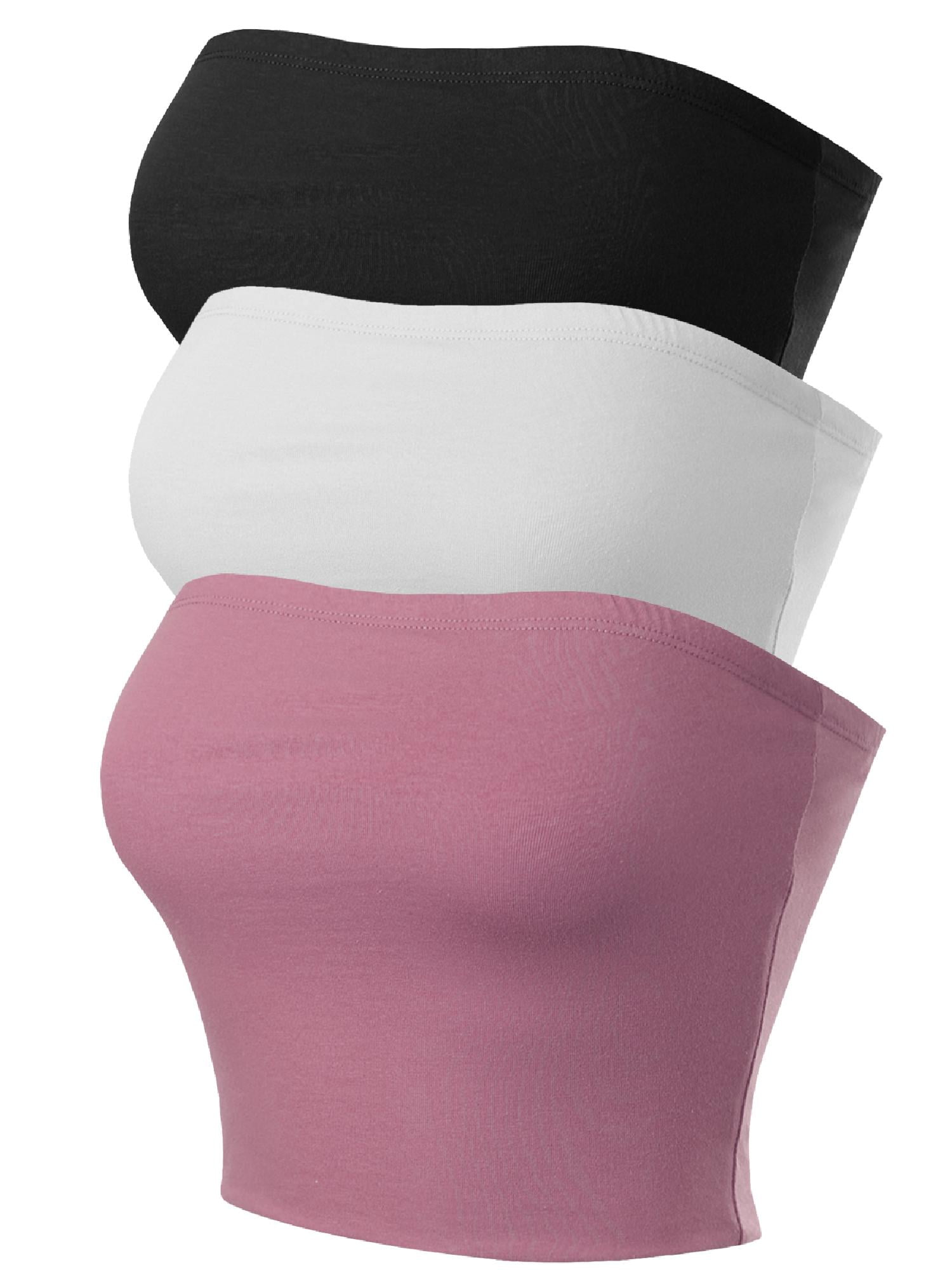 Made by Olivia Women's Casual Solid Double Layered Strapless Basic Tube ...