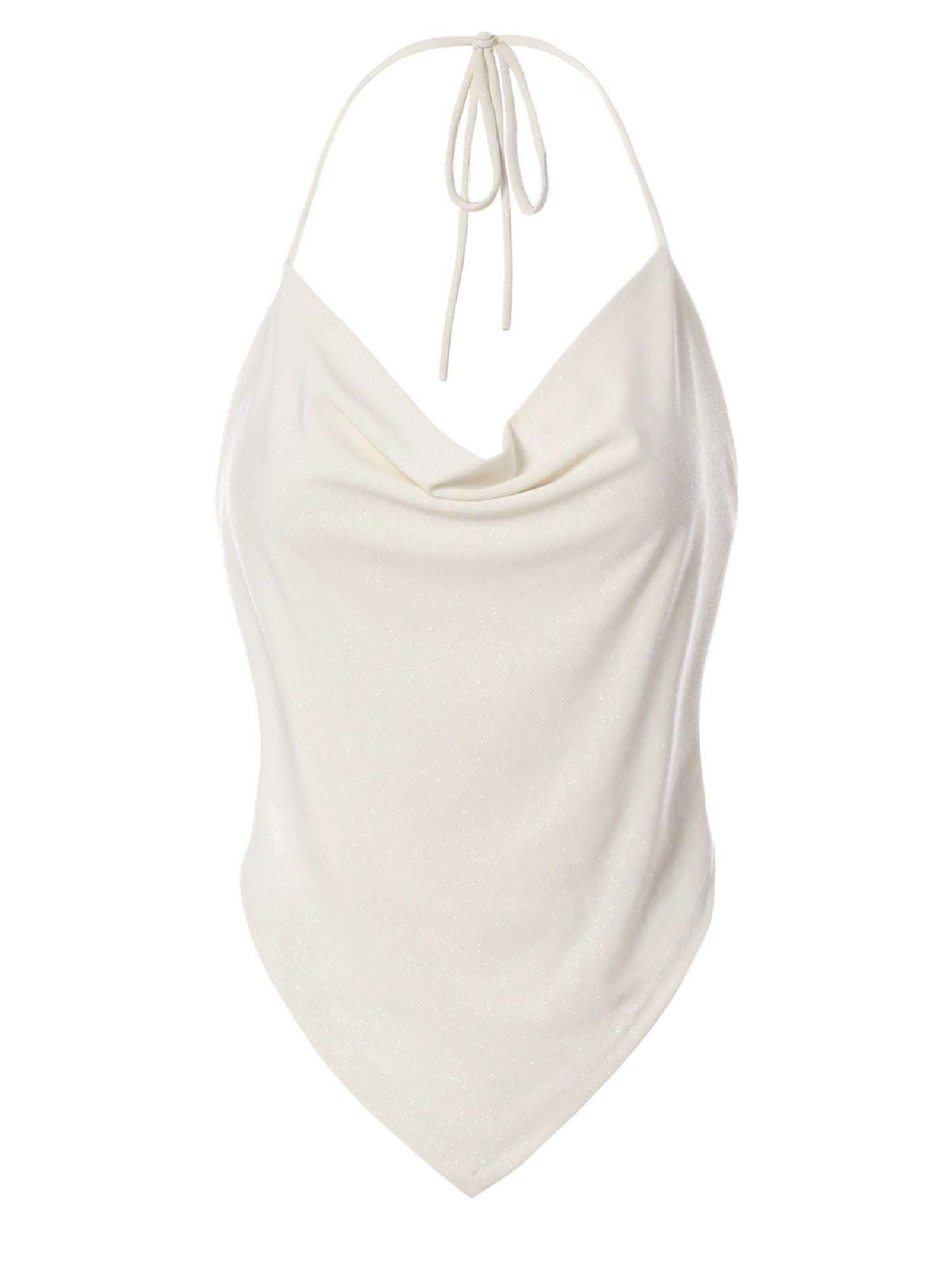 Made by Olivia Women's Draped Front Backless Knot Hanky Hem ITY Halter ...