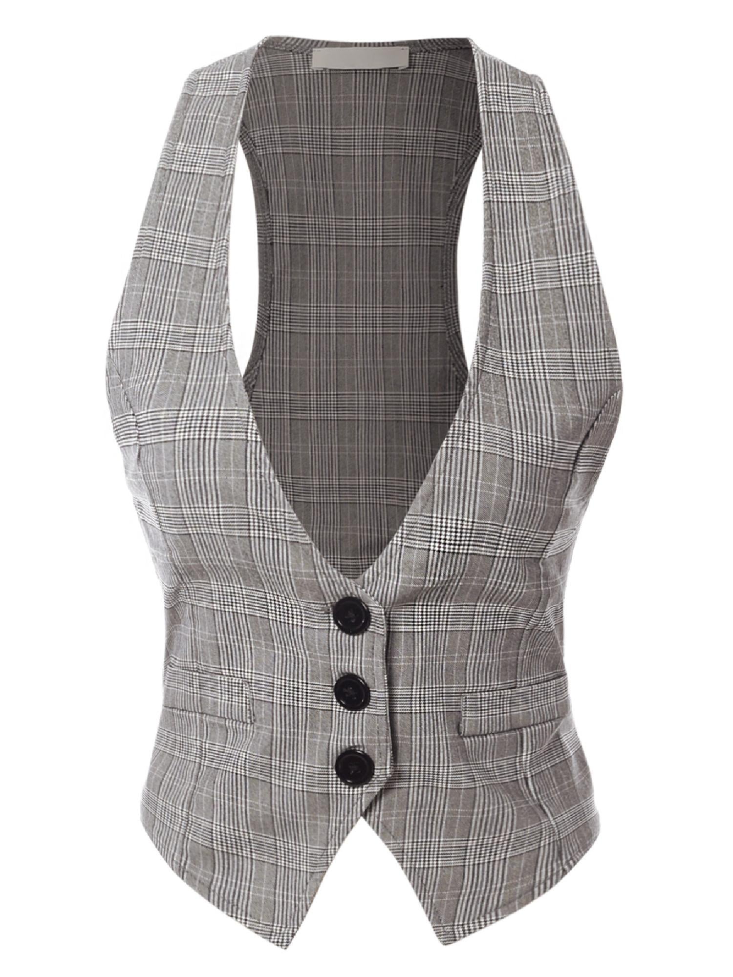 Made by Olivia Women's Racerback Plaid Vest Tuxedo Suit Waistcoat ...