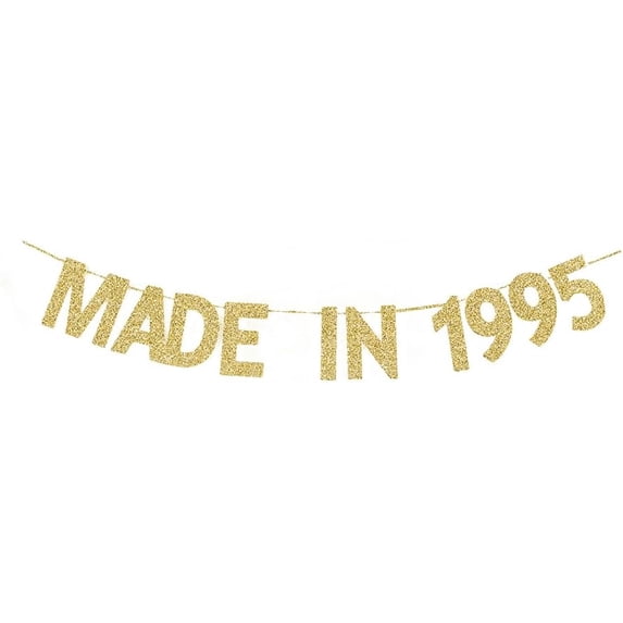 Made in 1995 Banner, Gold Gliter Paper Sign Decorations for 29 Years ...