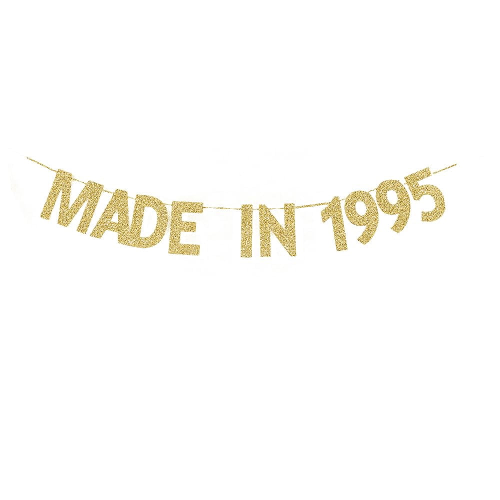 Made in 1995 Banner, Gold Gliter Paper Sign Decorations for 29 Years ...