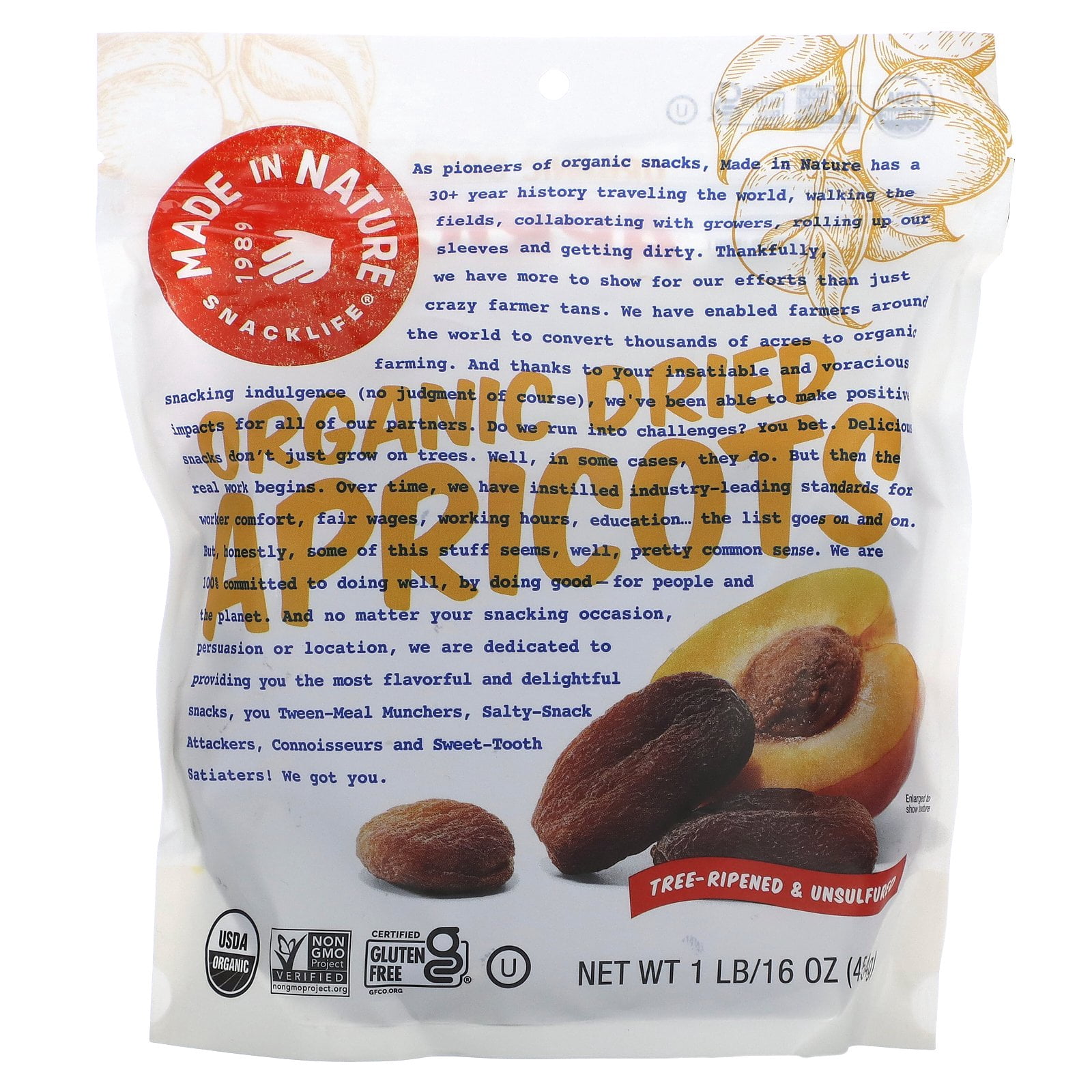 Made in Nature Organic Sun Natural Dried Apricots, 16 oz (1 Pack ...