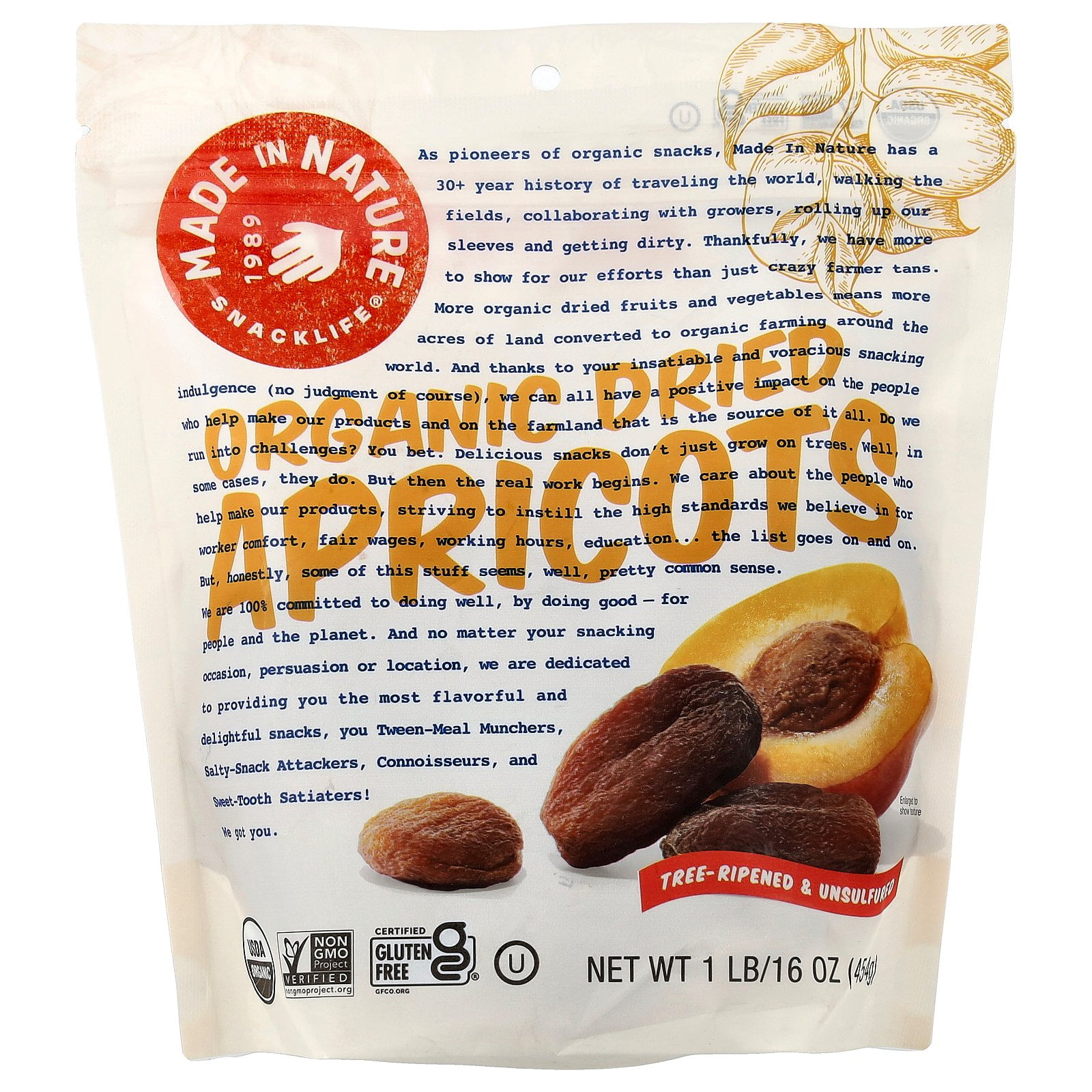 Made In Nature, Organic Dried Apricots, 16 oz, Sun-Dried - Walmart.com