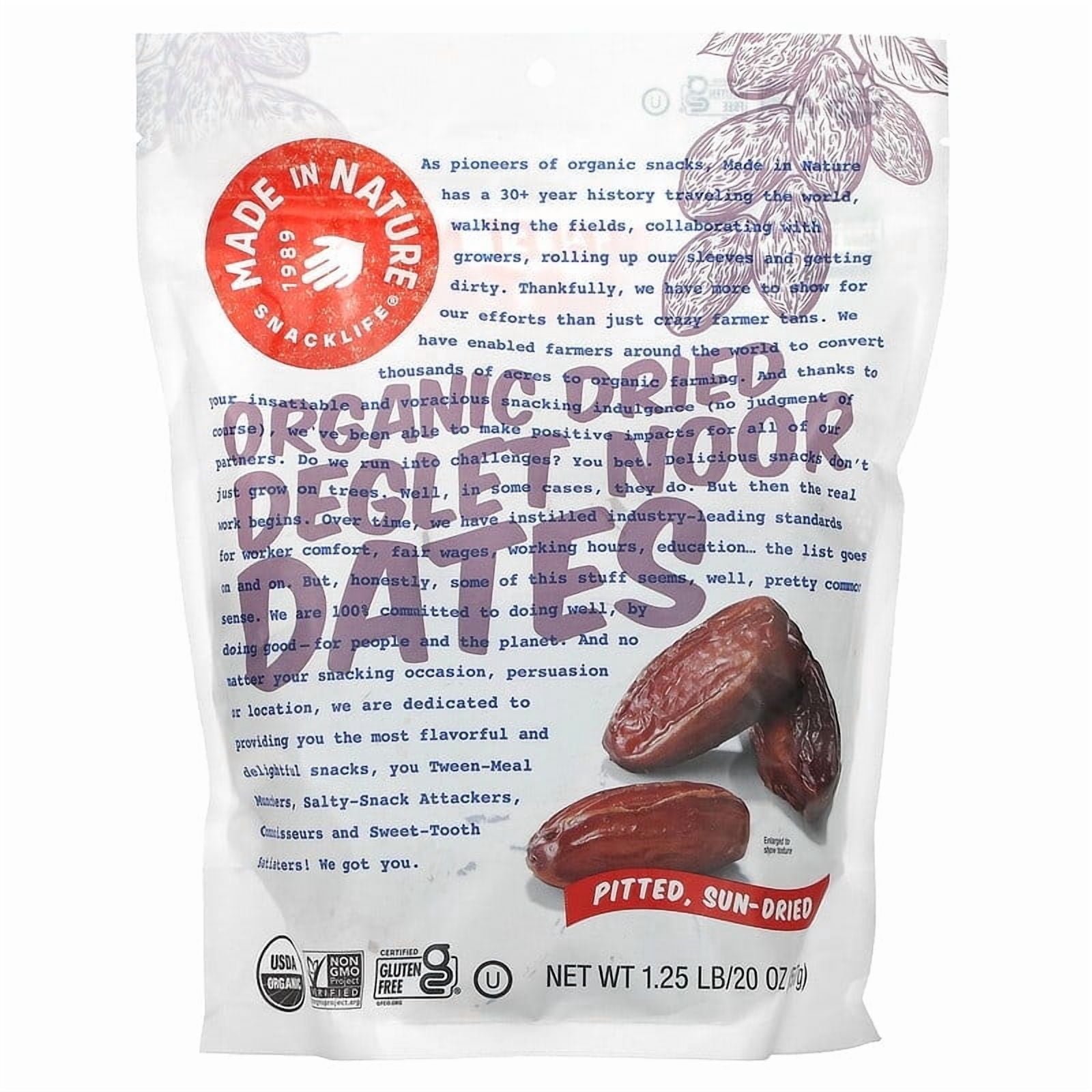 Made in Nature, Organic Dried Deglet Noor Dates, Pitted, Sun-Dried, 20 ...