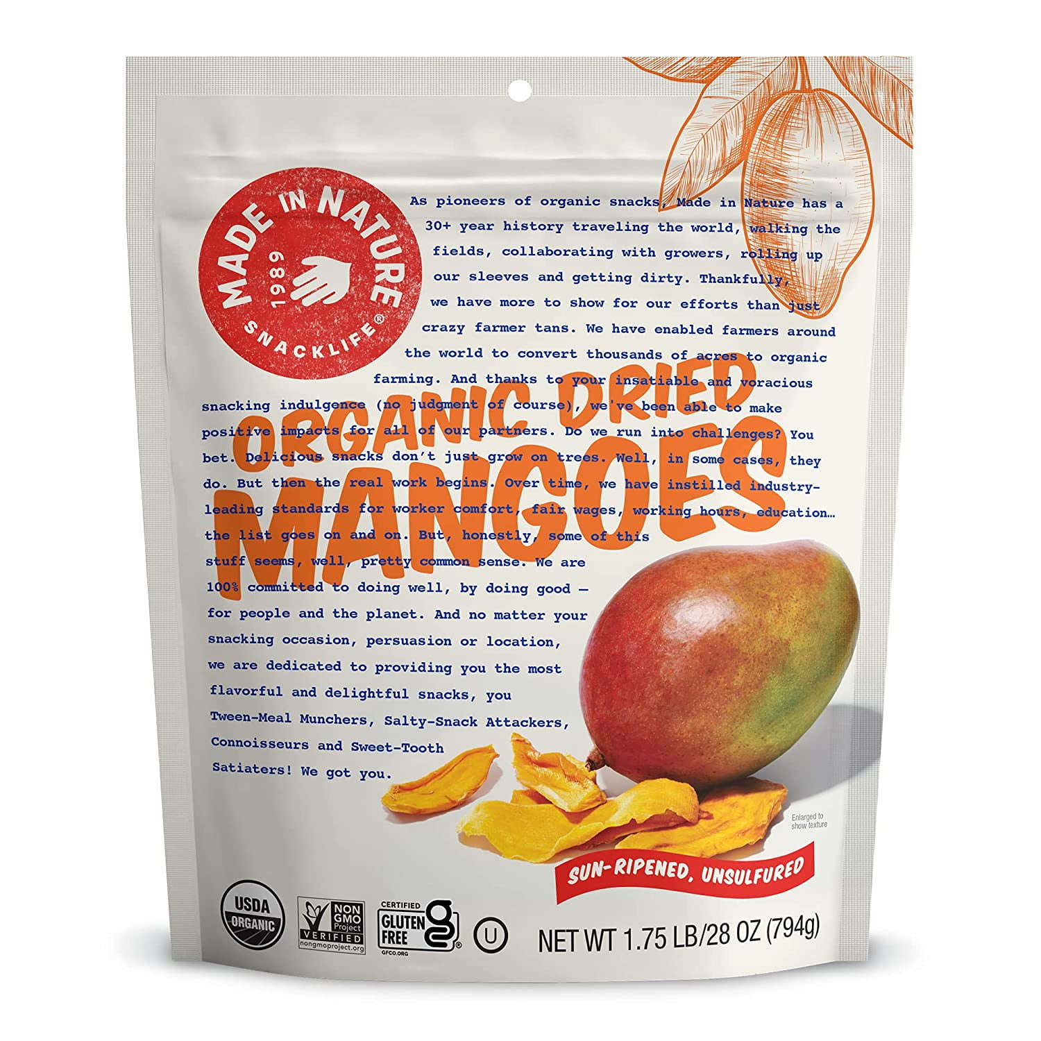 Made in Nature Organic Dried Mango Fruit Pieces, 28 Oz Pack - Delicious ...
