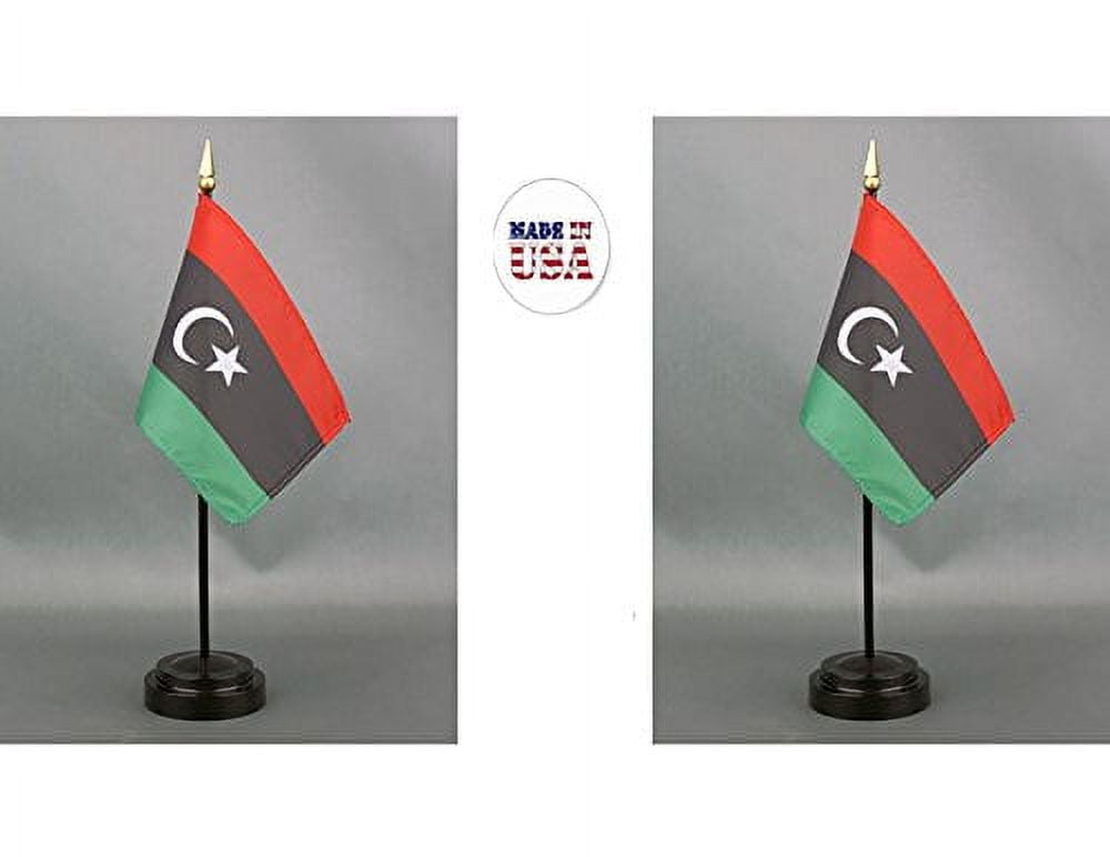 Libya Desk Flag Set; Two 4x6 inch American Made Table Flags with Two ...