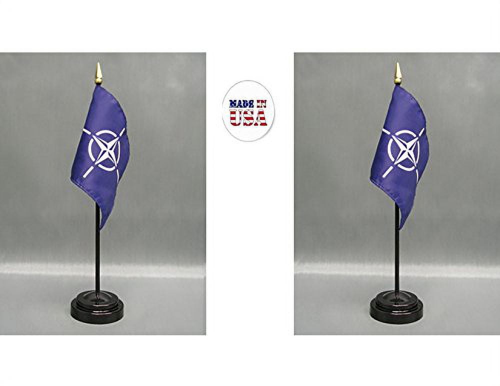 NATO Desk Flag Set; Two 4x6 inch American Made Table Flags with Two ...