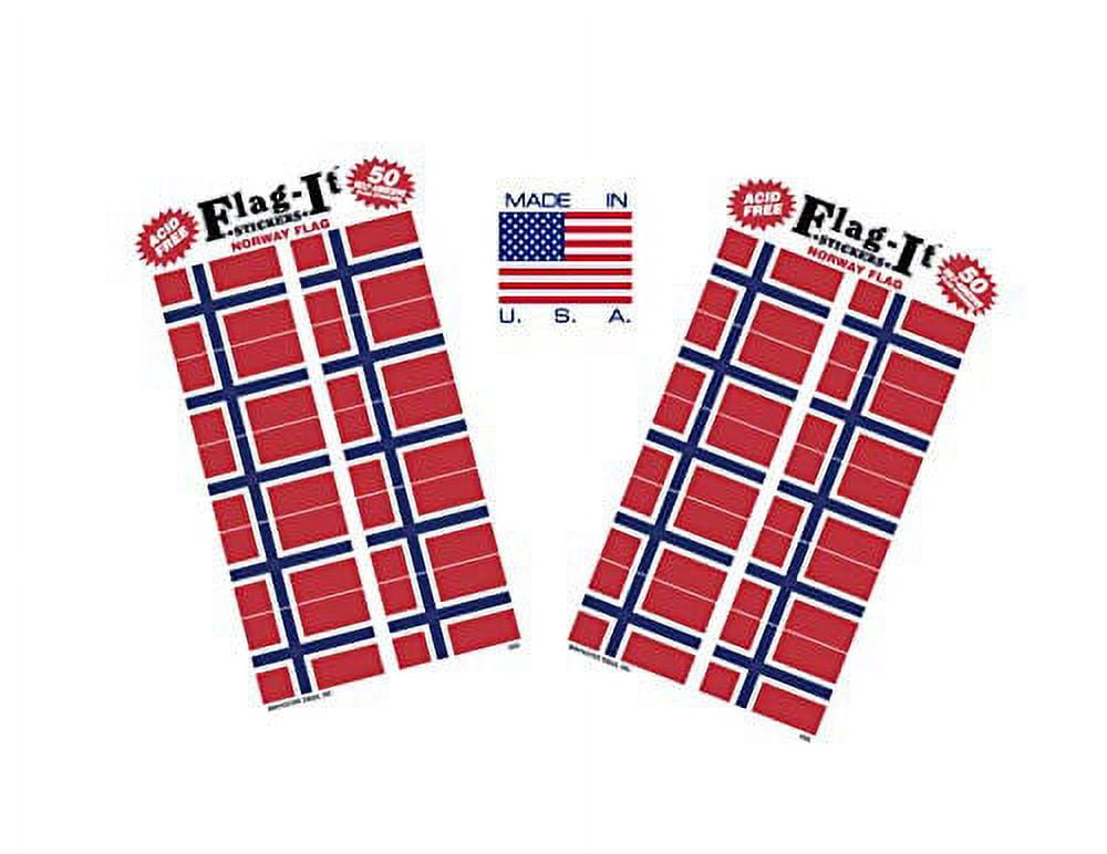 Made in The USA! 2 Packs of Flag-It Norway Flag Stickers, 100 Norwegian ...