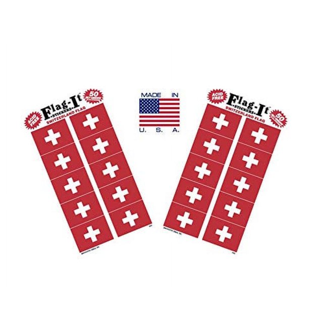 Made in The USA! 2 Packs of Flag-It Switzerland Flag Stickers, 100 ...