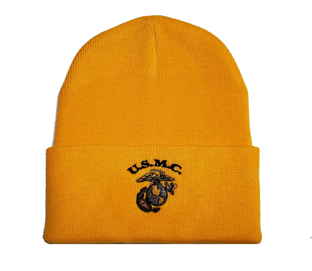 Made in The USA USMC Gold Marines Marine Corps Cuffed Beanie Hat Cap ...