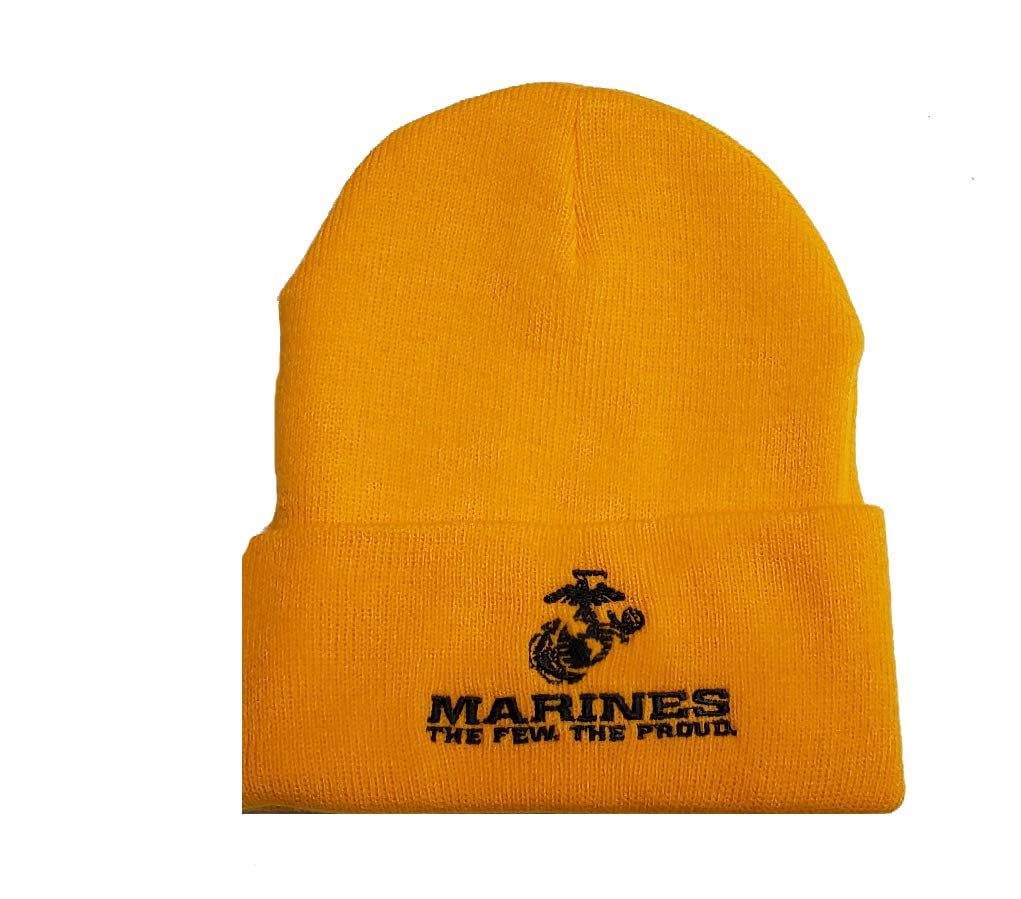 Made in The USA USMC Gold Marines Marine Corps Cuffed Beanie Hat Cap ...