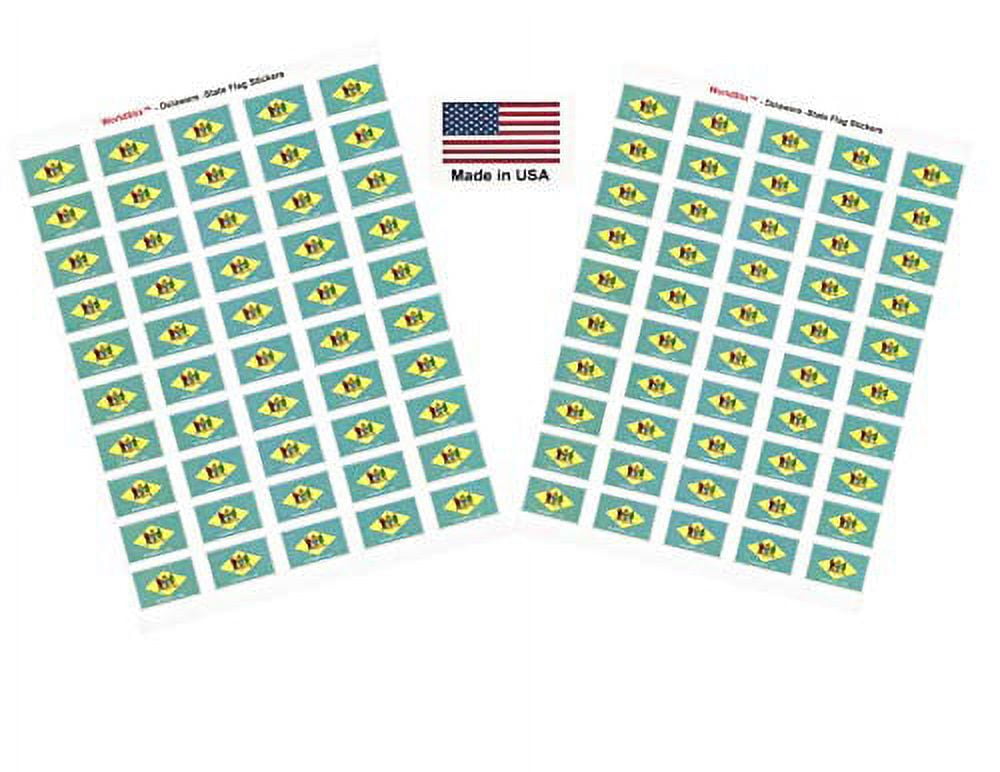 Made in USA! 100 Delaware 1.5" x 1" Self Adhesive State Flag Stickers ...