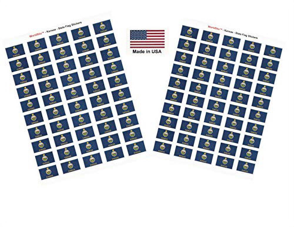 Made in USA! 100 Kansas 1.5" x 1" Self Adhesive State Flag Stickers ...