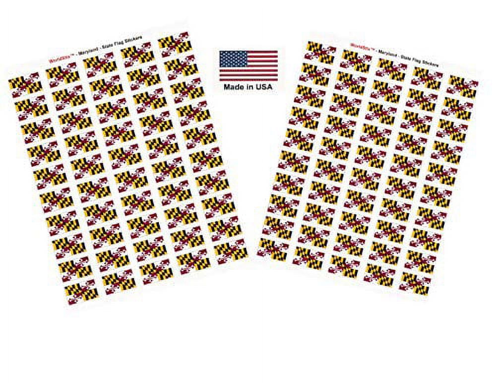 Made in USA! 100 Maryland 1.5" x 1" Self Adhesive State Flag Stickers ...