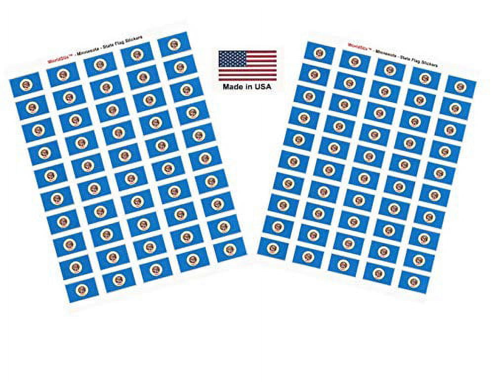 Made in USA! 100 Minnesota 1.5" x 1" Self Adhesive State Flag Stickers ...
