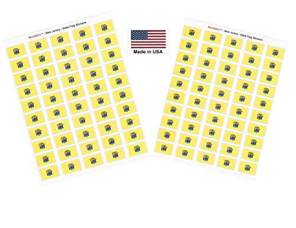 Made in USA! 100 New Jersey 1.5" x 1" Self Adhesive State Flag Stickers ...