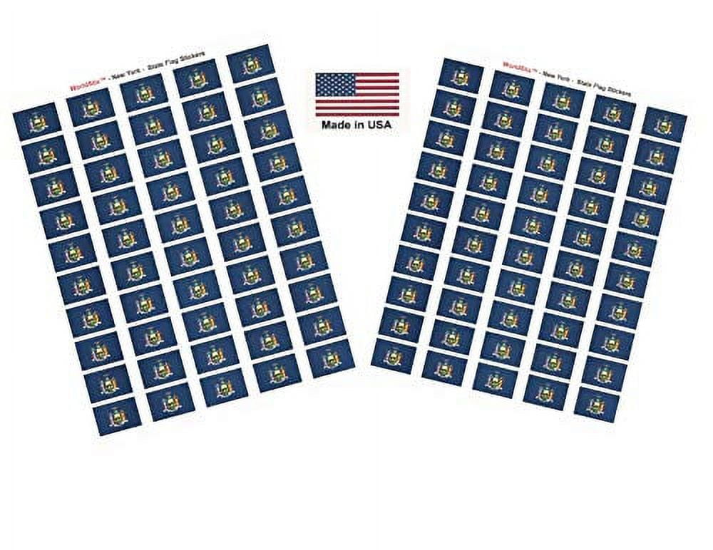 Made in USA! 100 New York 1.5" x 1" Self Adhesive State Flag Stickers ...