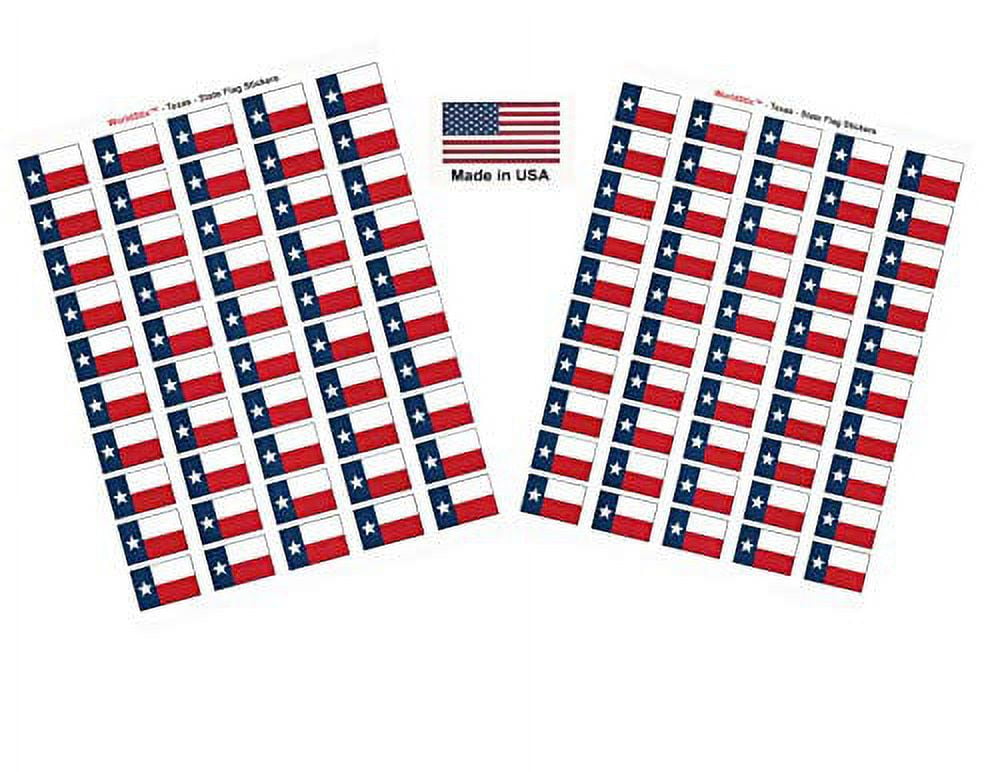 Made in USA! 100 Texas 1.5" x 1" Self Adhesive State Flag Stickers, Two ...