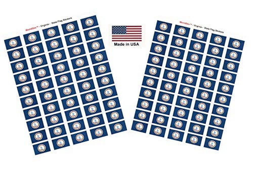 Made in USA! 100 Virginia 1.5" x 1" Self Adhesive State Flag Stickers ...