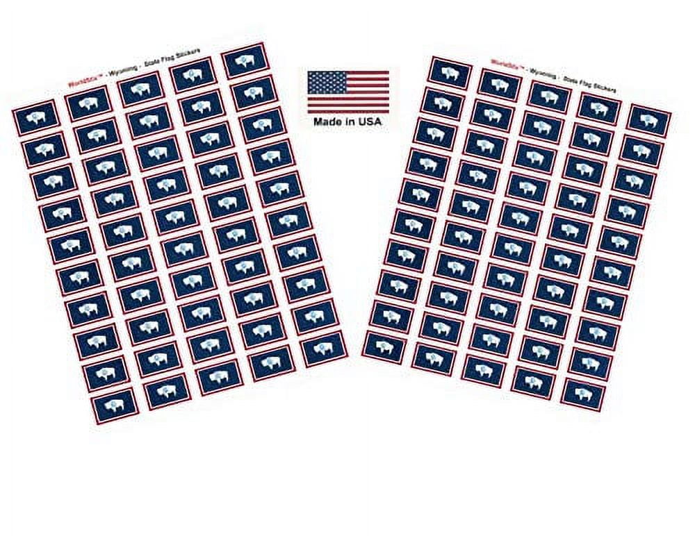 Made in USA! 100 Wyoming 1.5" x 1" Self Adhesive State Flag Stickers ...
