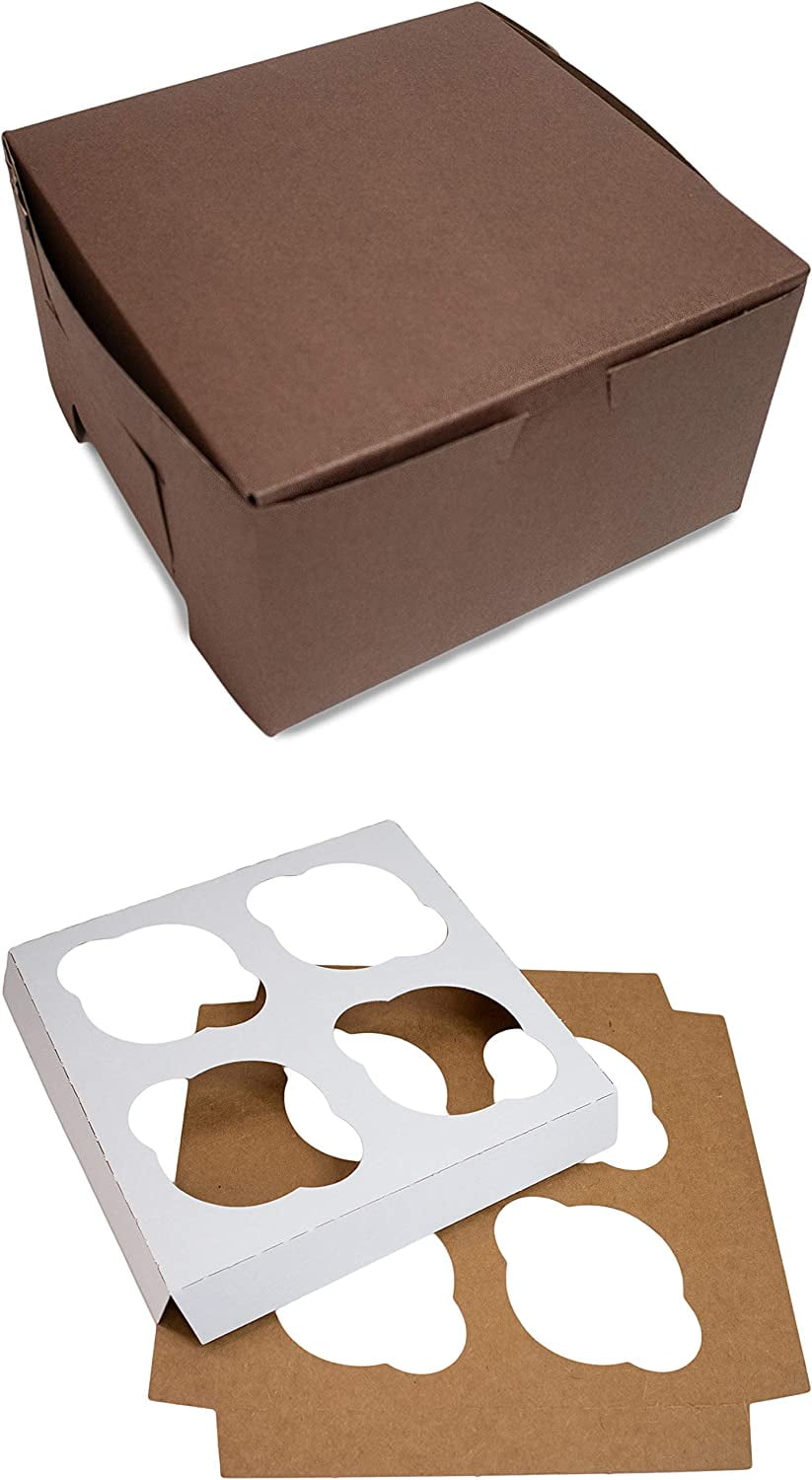 Made in USA 7" X 7" X 4" Recycled Chocolate Kraft Boxes for 4 Cupcakes ...
