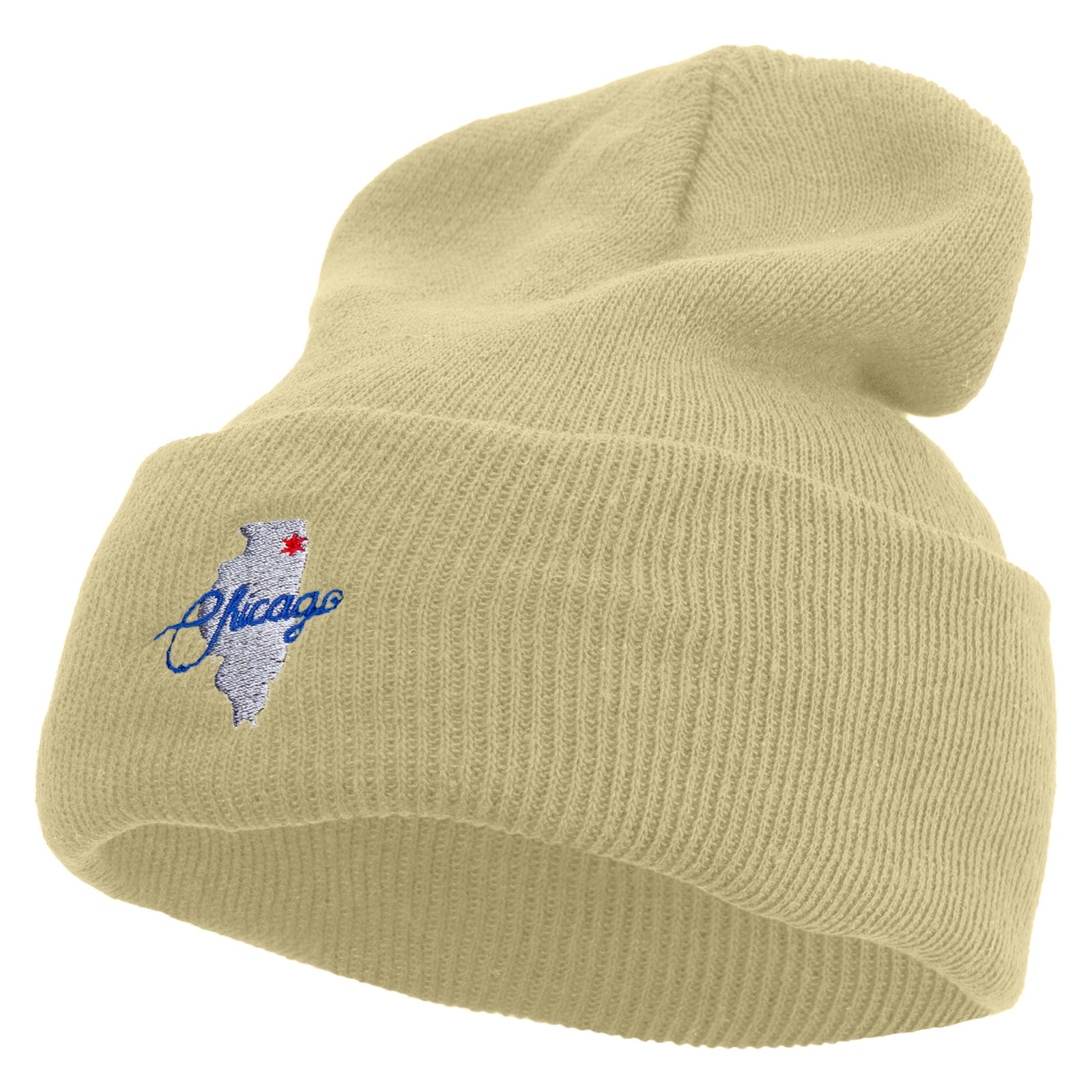 Made in USA Chicago Map Logo Embroidered Stretch ECO Cotton Long Beanie ...