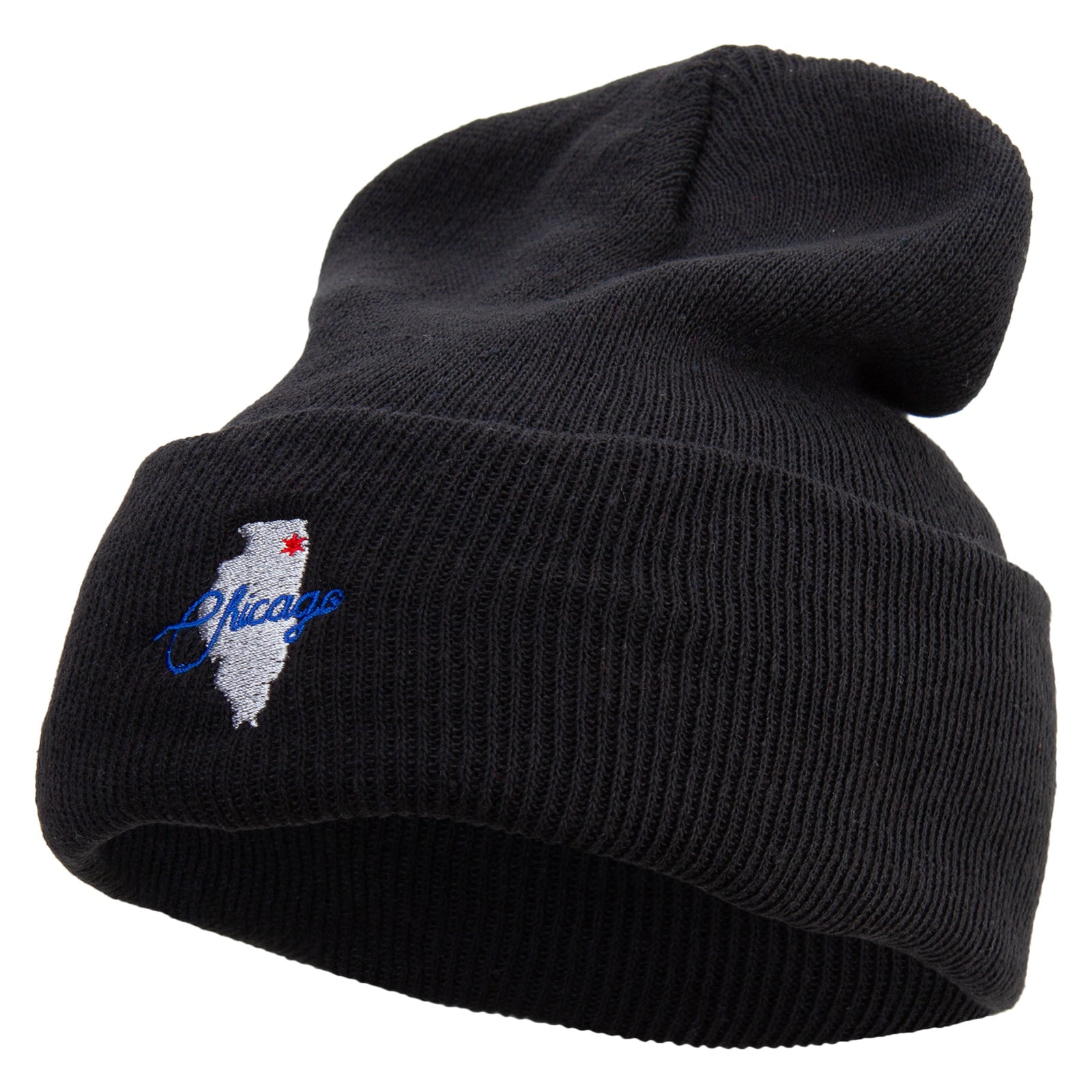Made in USA Chicago Map Logo Embroidered Stretch ECO Cotton Long Beanie ...