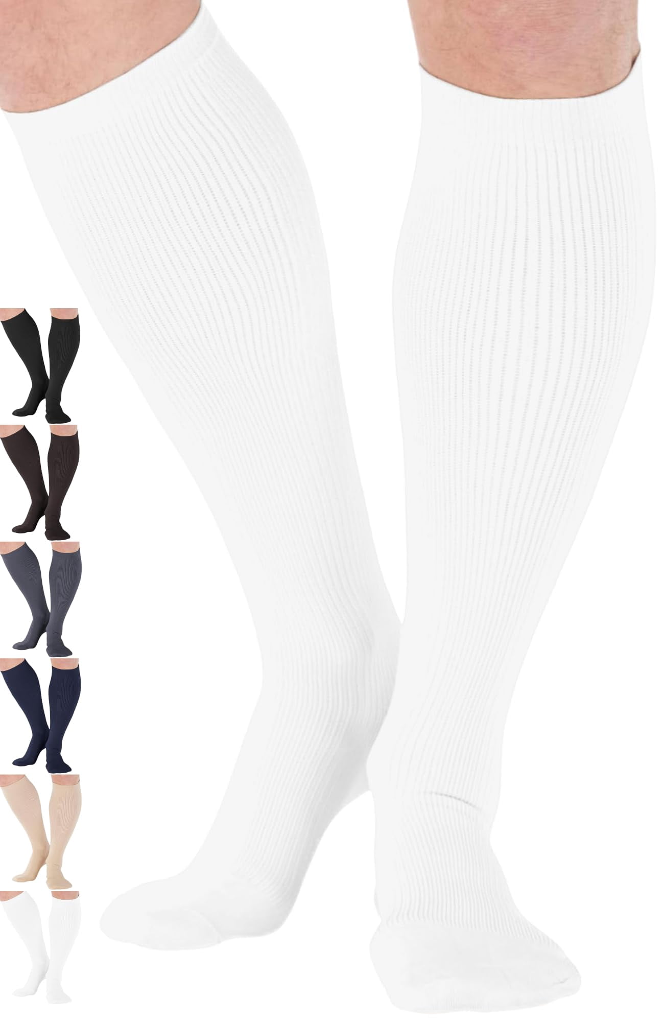 Absolute Support Men's Compression Stockings 20-30mmHg White Large ...