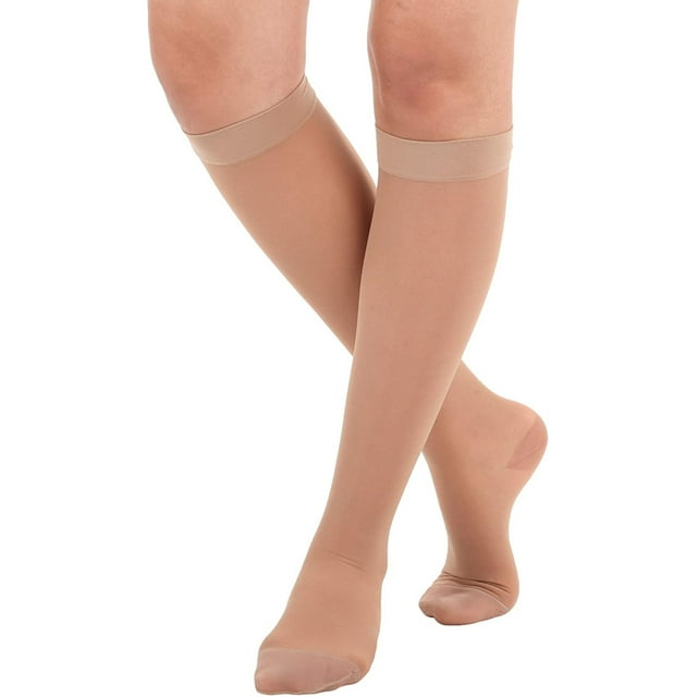Made in USA - Compression Stockings for Women 15-20mmHg - Beige, Medium ...
