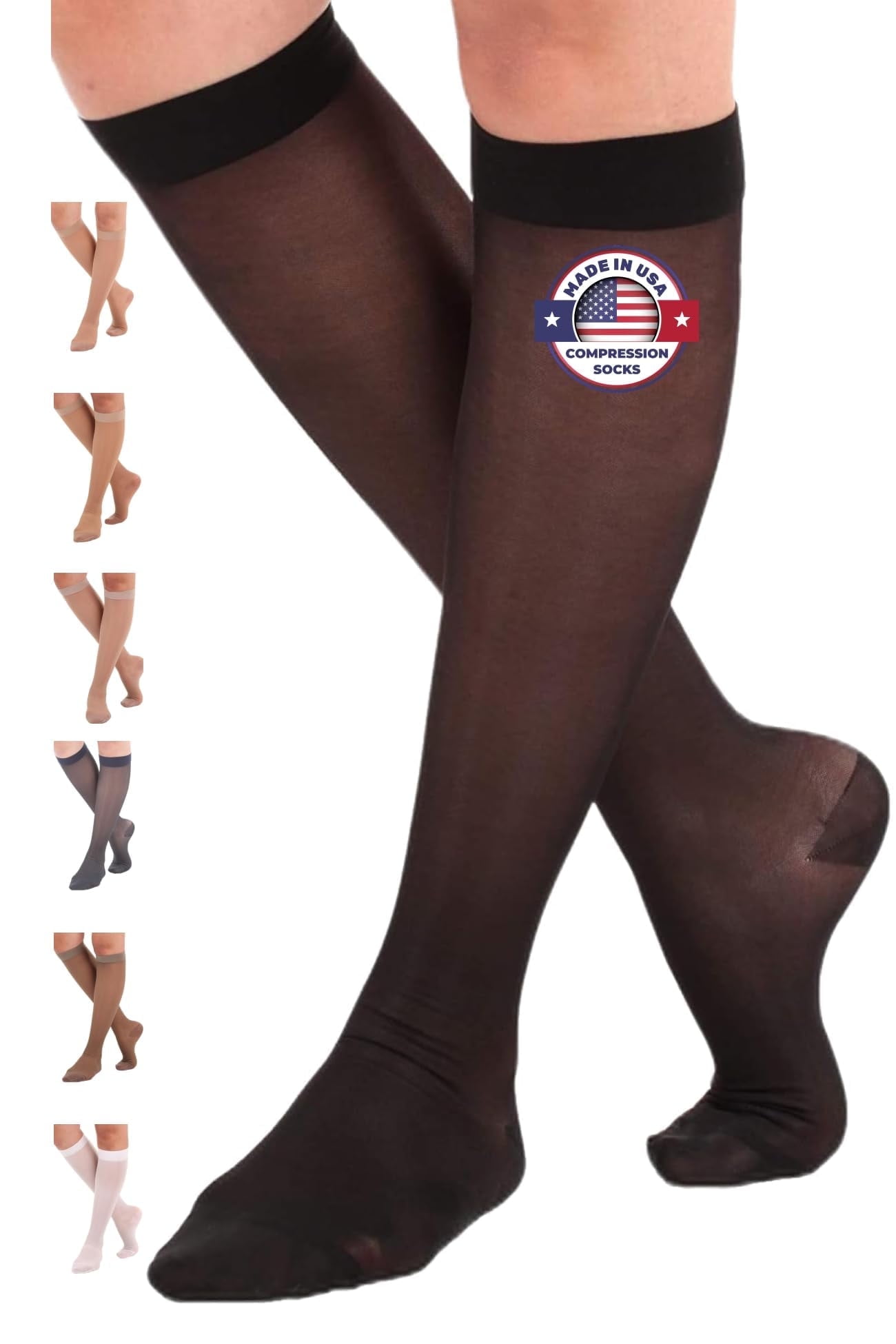 Absolute Support Compression Stockings for Women 15-20mmHg - Black ...