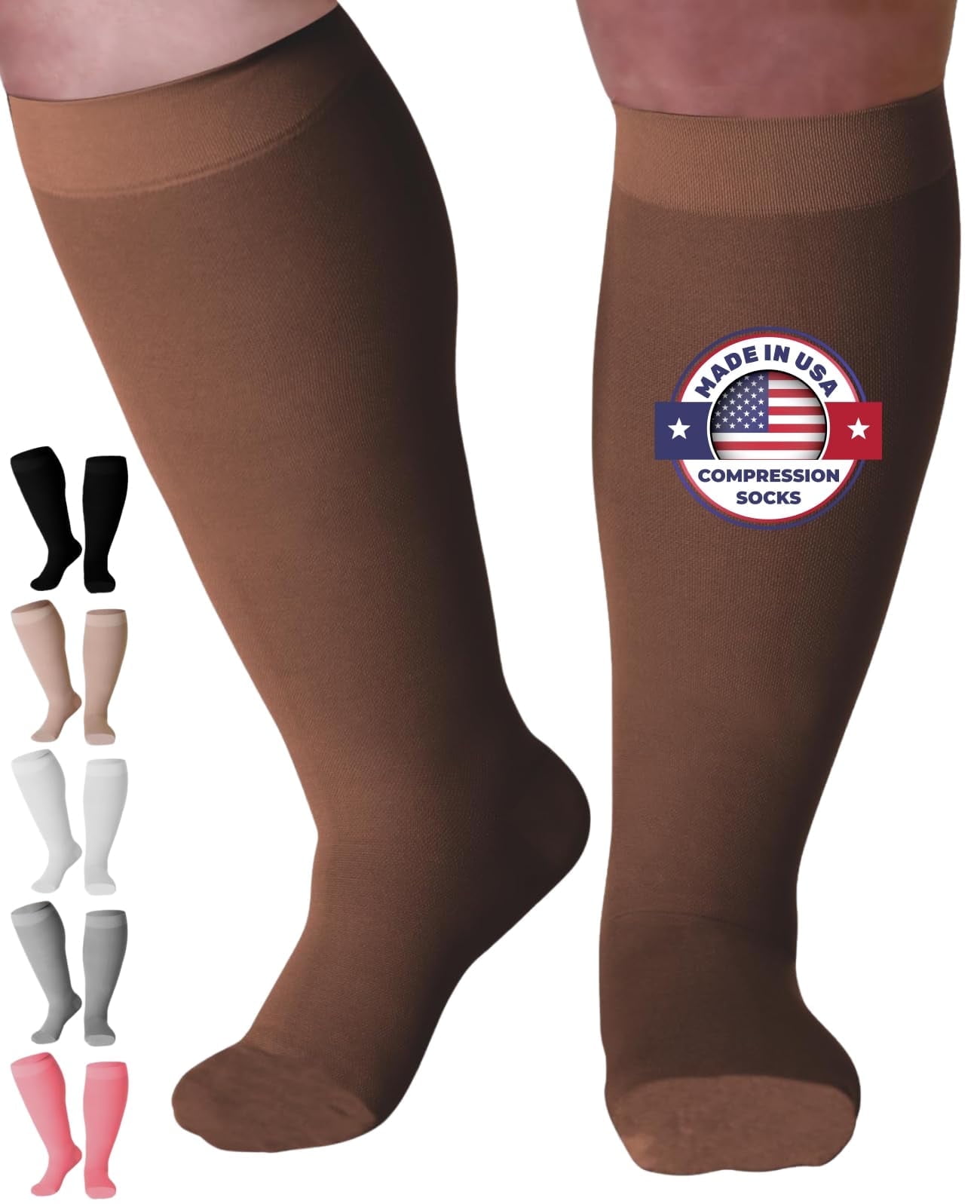 Men and Women's Compression Knee Highs for Airplane 20-30mmHg Brown ...