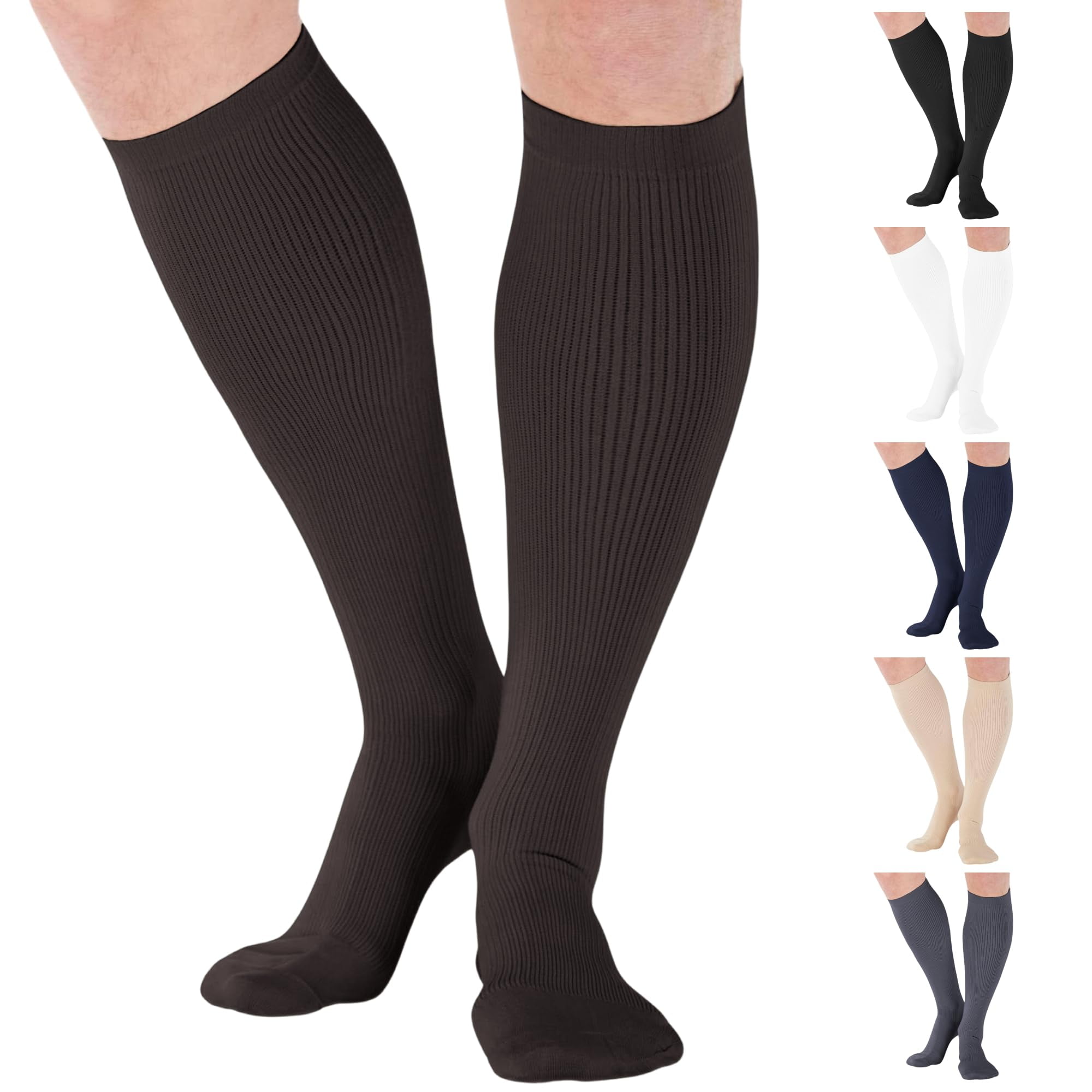 Made in USA - Mens Compression Socks 20-30mmHg Varicose Veins - Brown ...