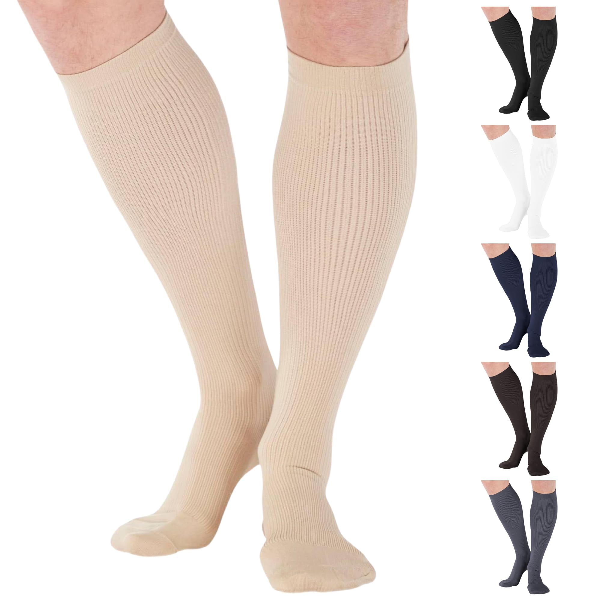 Made in USA - Mens Compression Socks 20-30mmHg Varicose Veins - Tan, X ...
