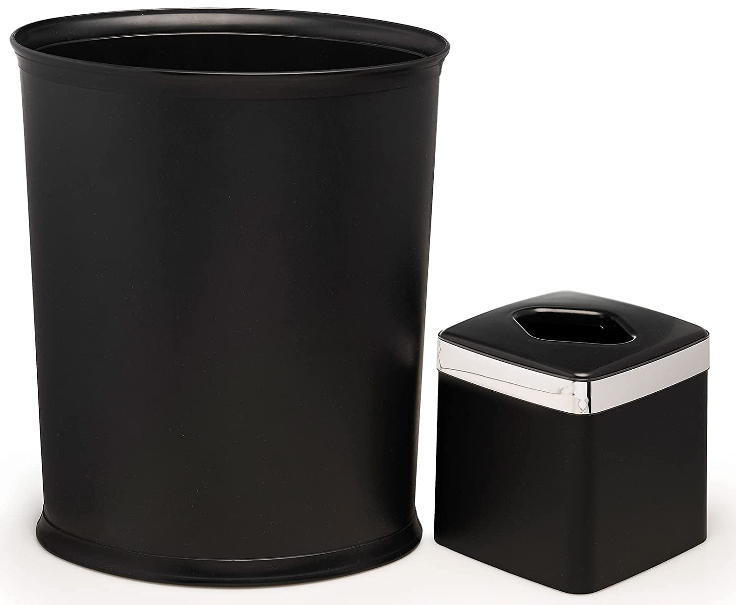 Made in USA Set of 2 Faux Black Leather 5-Gallon Vinyl Waste Basket ...