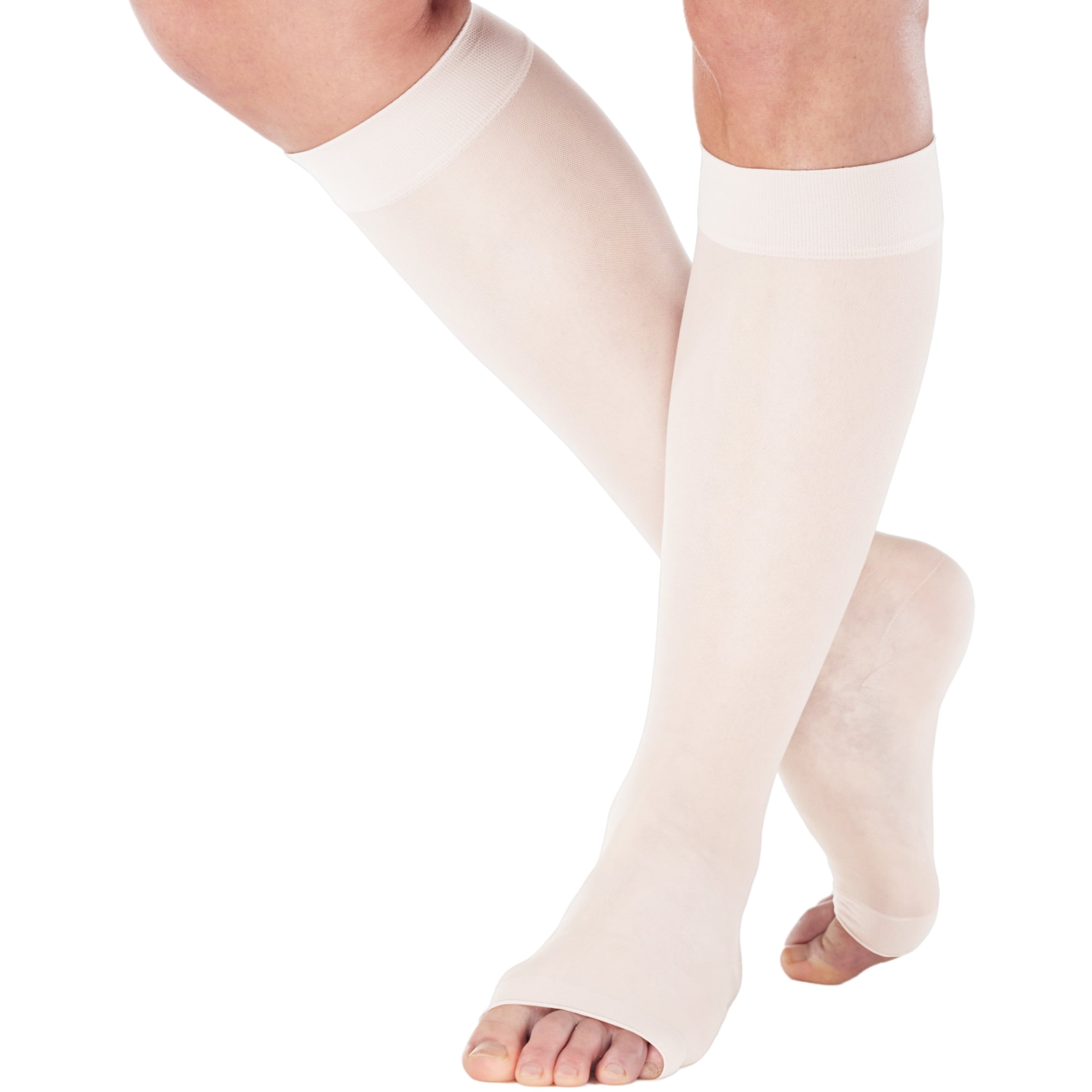 Made in USA - Toeless Compression Knee High for Women 15-20mmHg - White ...