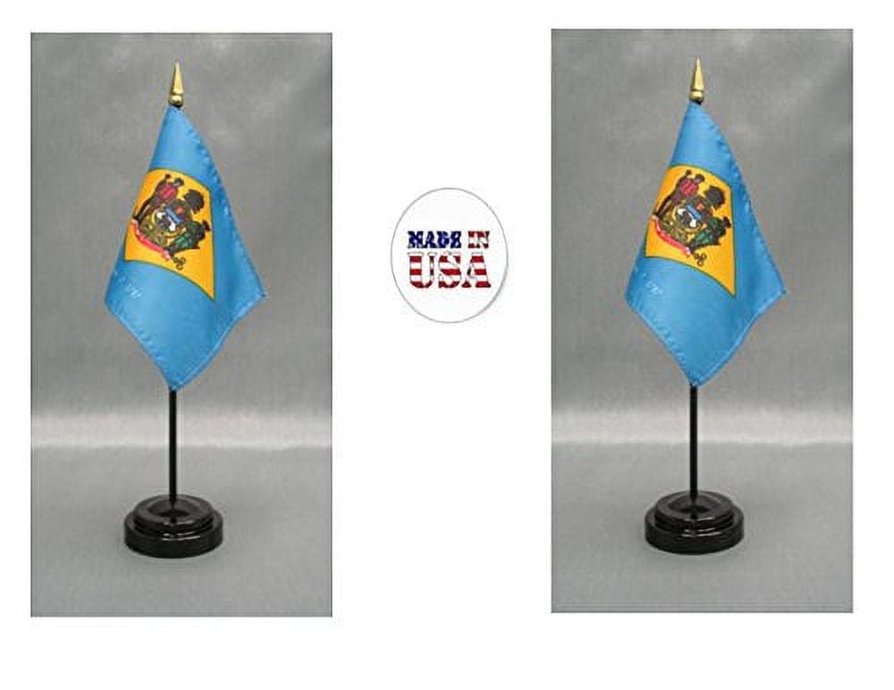 Made in the USA. 2 Delaware 4"x6" Miniature Desk & Table Flags Includes ...