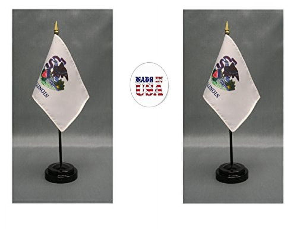Made in the USA. 2 Illinois 4"x6" Miniature Desk & Table Flags Includes ...