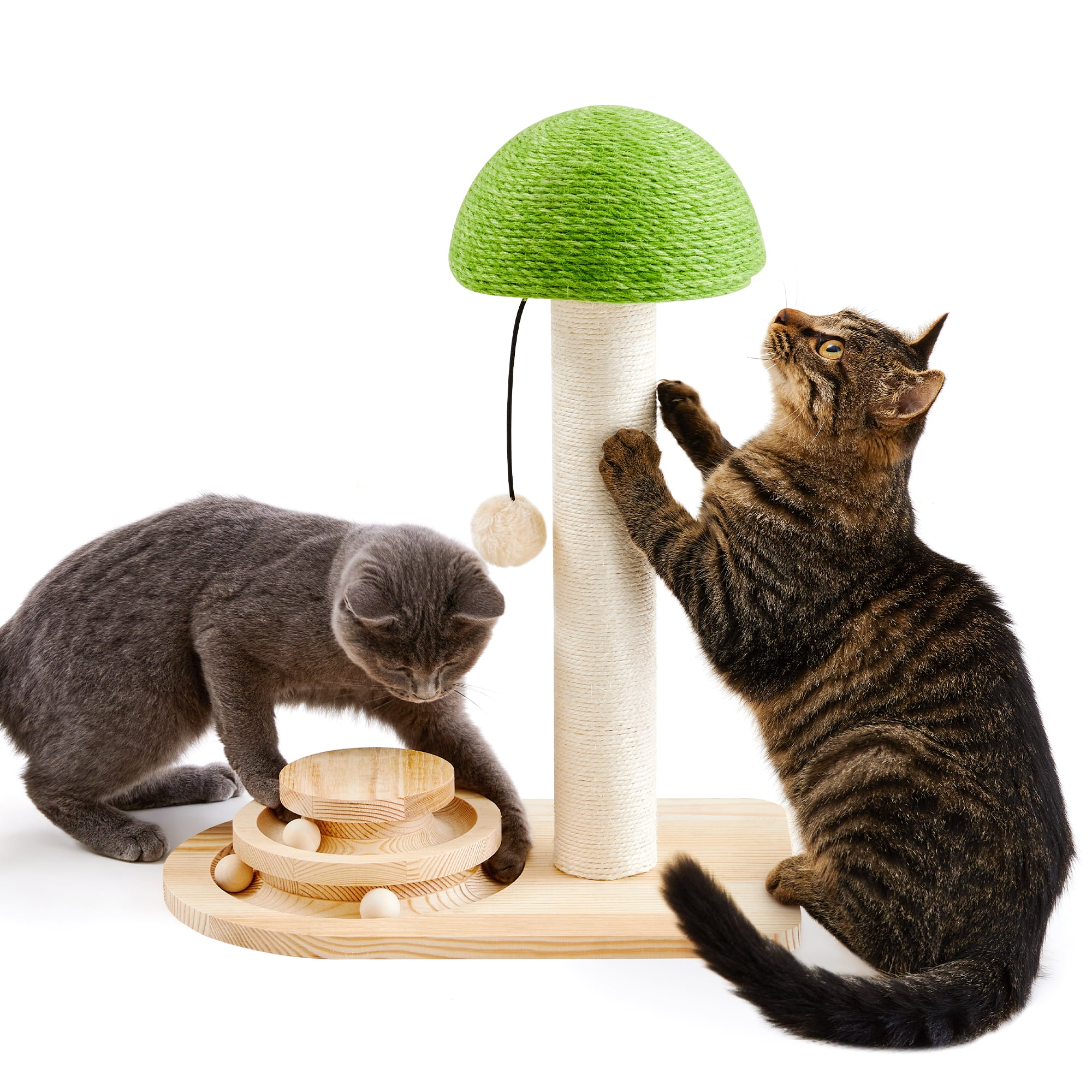 Made4Pets Cat Scratching Post Wood Scratch with Interactive Track Ball ...