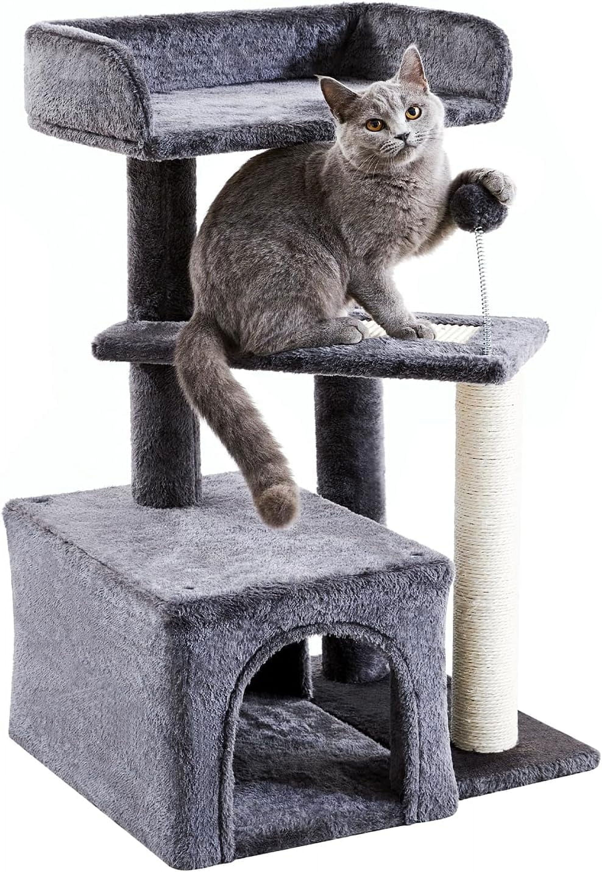 Made4Pets Cat Tree, Carpet Cat Tower Grey for Indoors Cats, Cute Wood ...