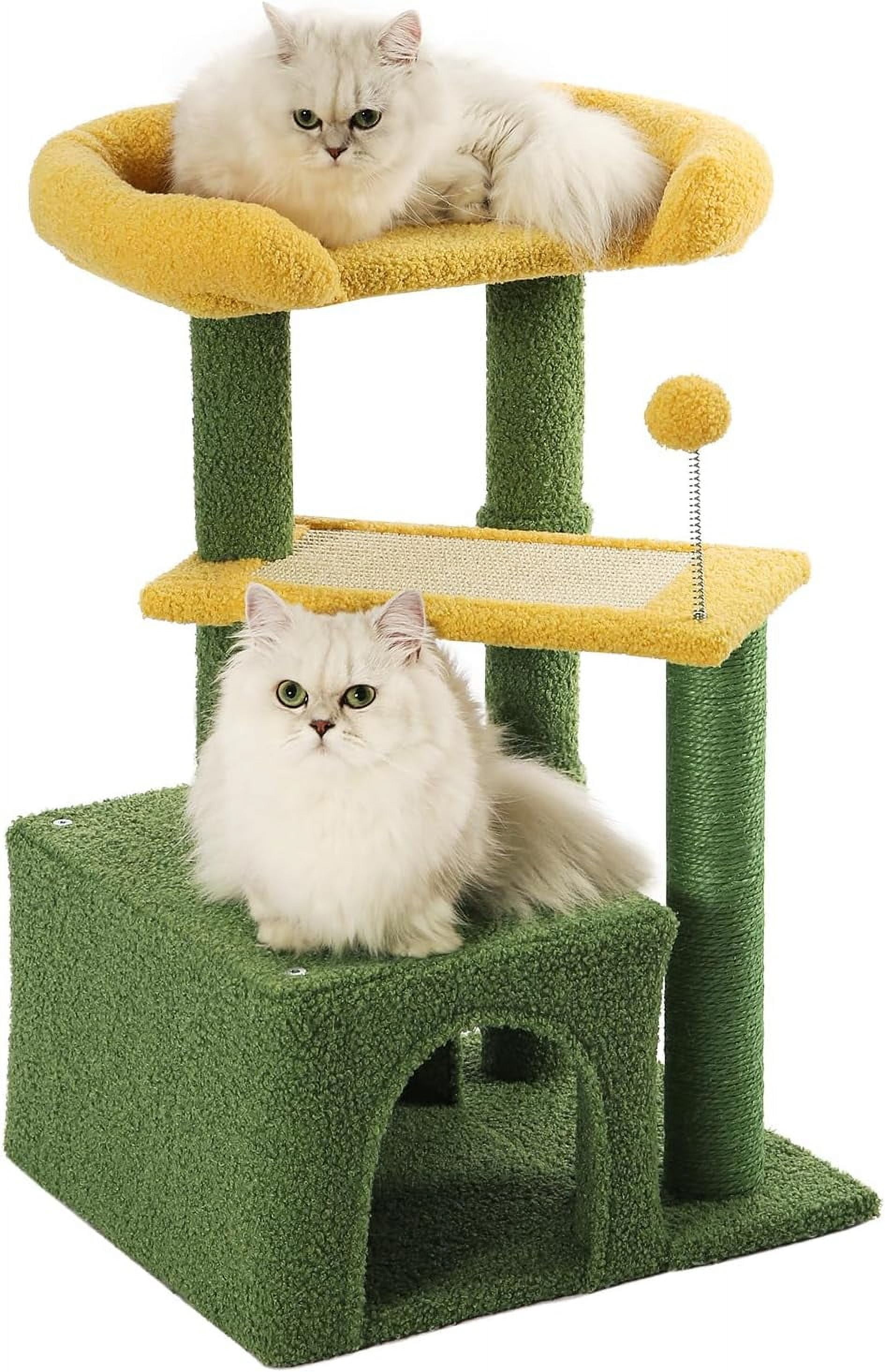 Made4Pets Cat Tree, Carpet Cat Tower Grey for Indoors Cats, Cute Wood ...