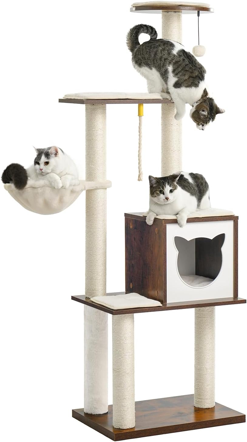 Made4Pets Cat Tree, Modern Cat Tree Tower for Indoor Cats - 65" Tall ...