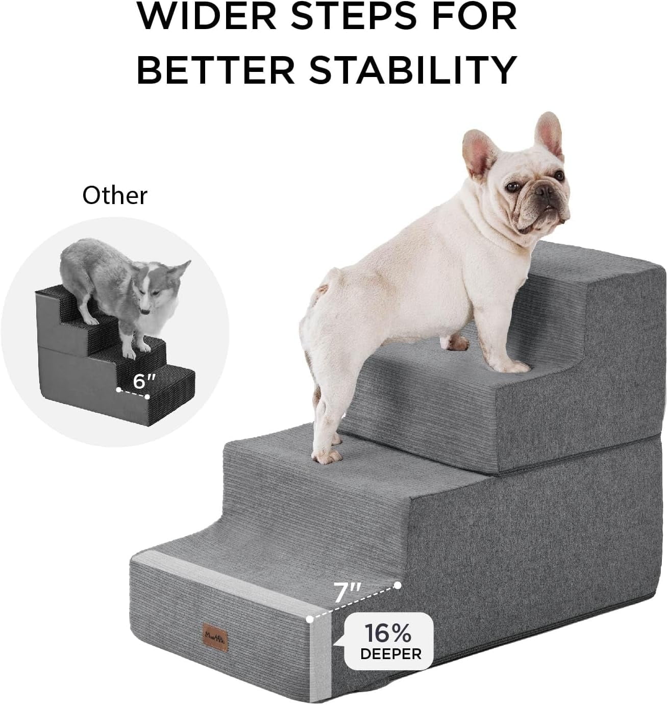 Made4Pets Corduroy Gray 4-Step Dog Stairs for High Bed Couch Sofa ...
