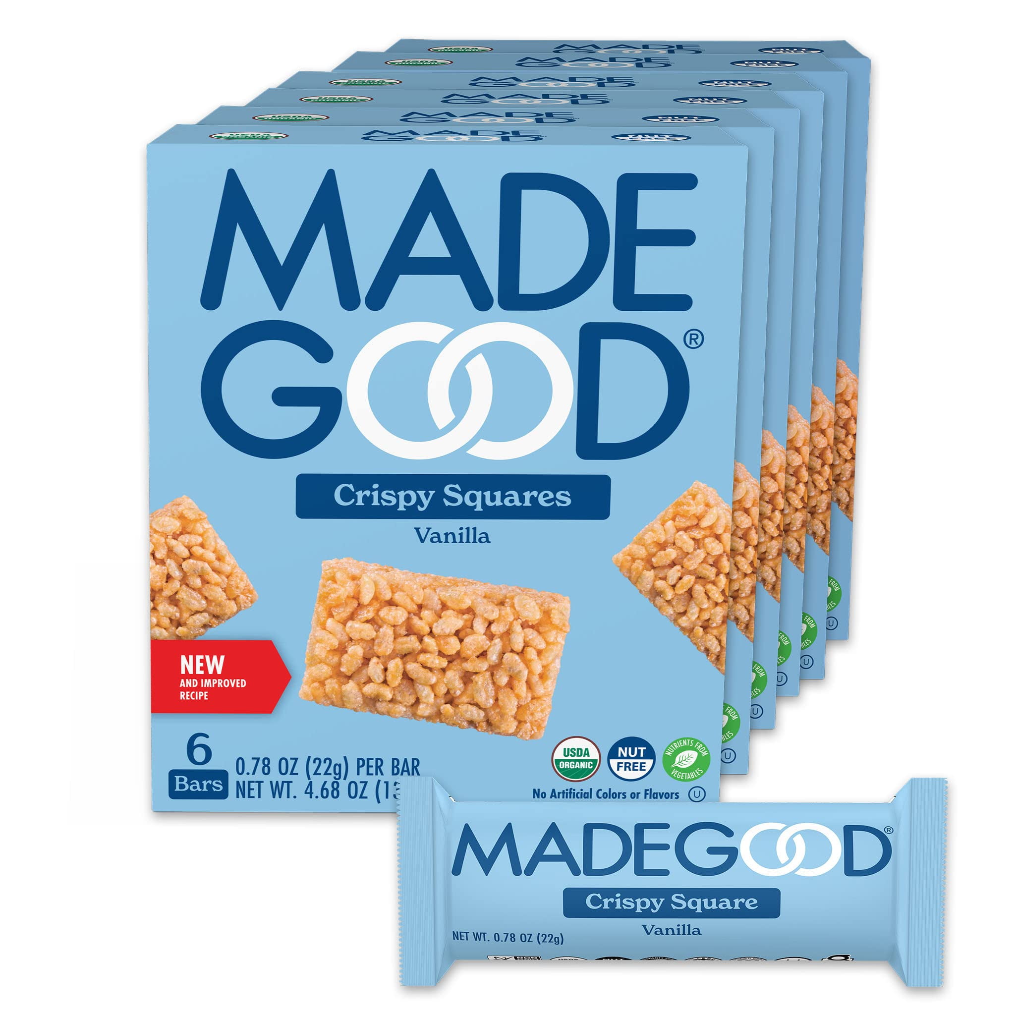 MadeGood Crispy Squares, Vanilla OIF8 (36 Count) Gluten Free Snacks ...