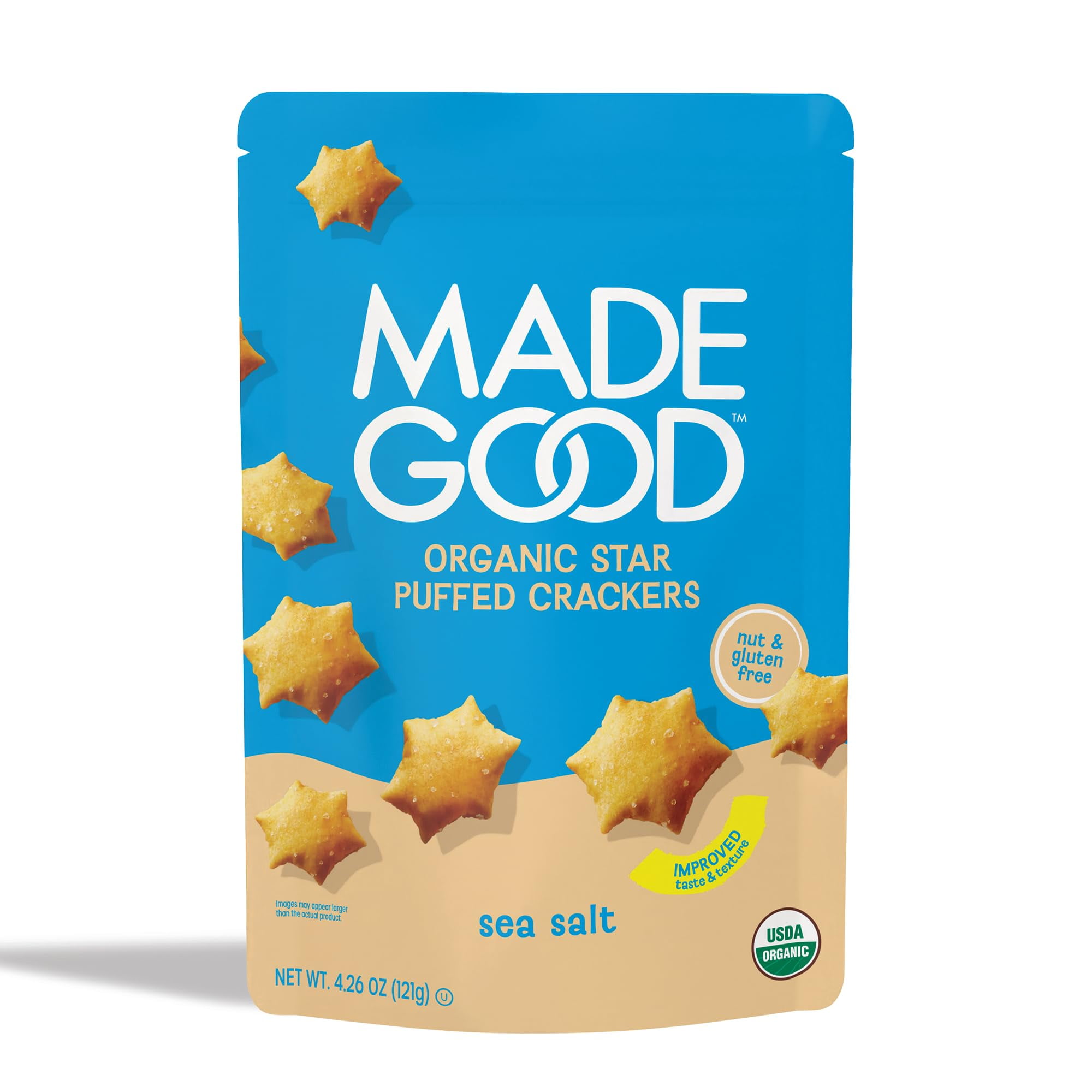MadeGood Sea Salt Star DMF15 Puffed Crackers, 4.26oz Pouch, Organic ...