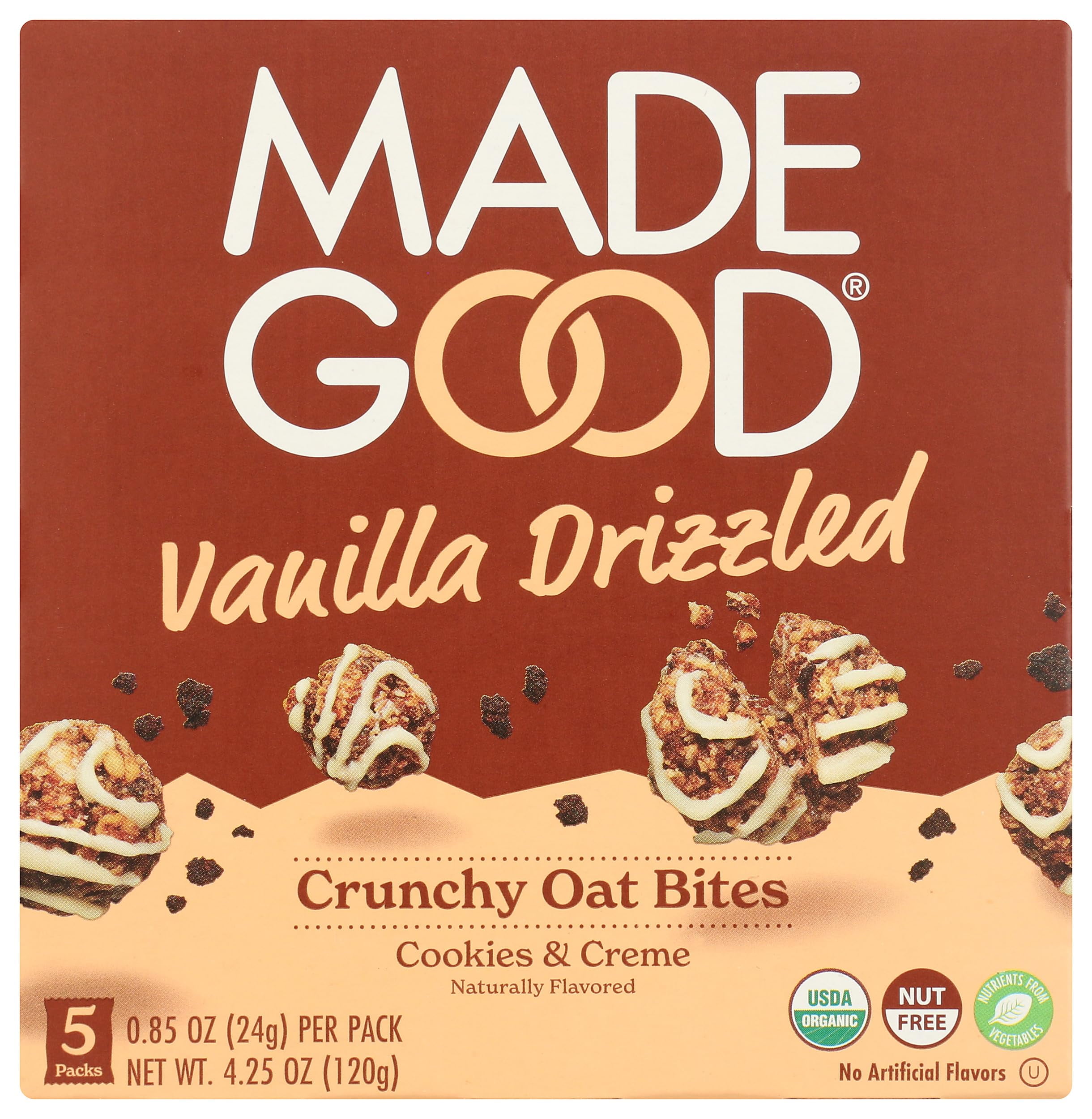 MadeGood Vanilla Drizzled Crunchy ESF27 Oat Bites, 5 Pack, Organic ...