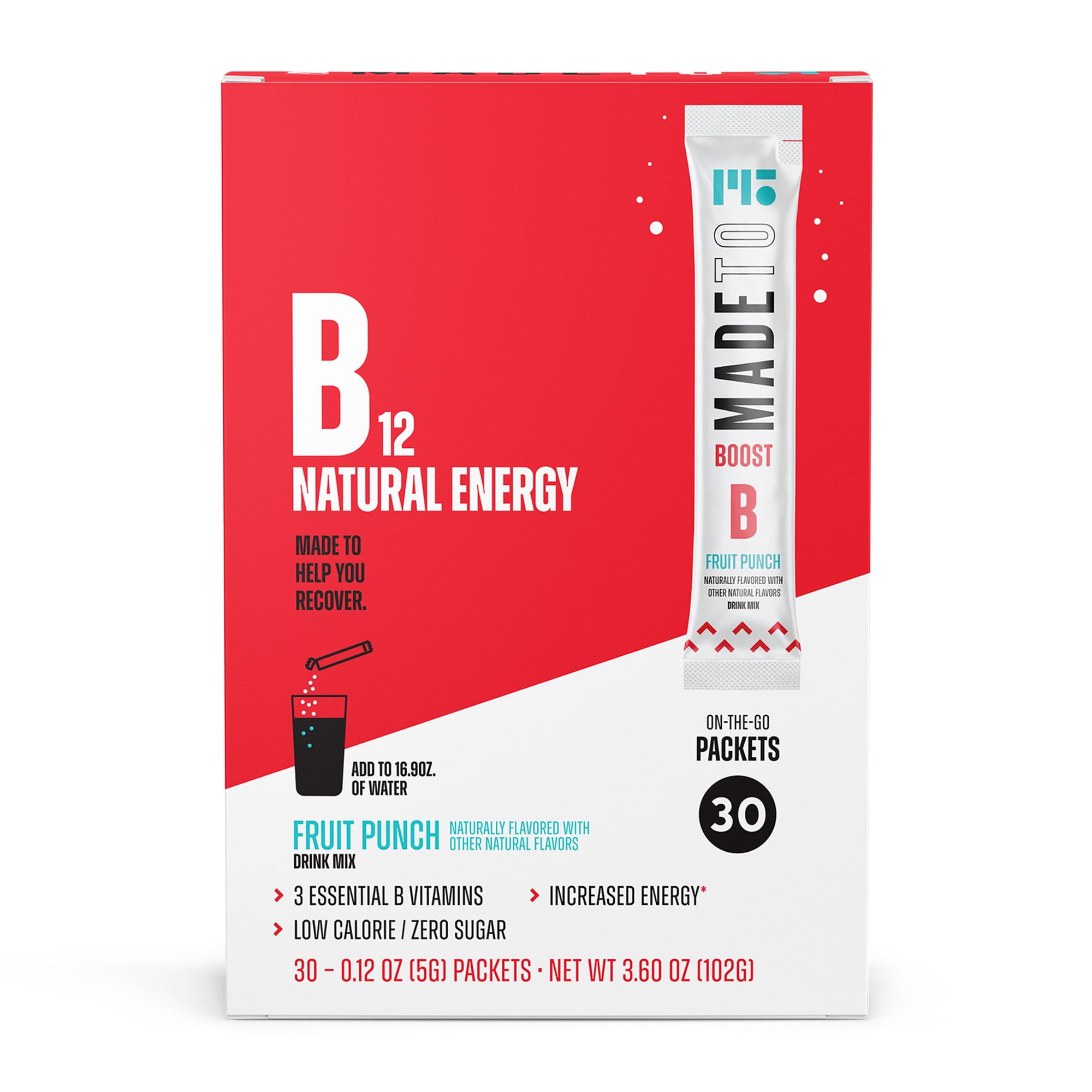 MadeTo B12 Natural Energy Packets, Fruit Punch, 30ct HSA/FSA Eligible ...